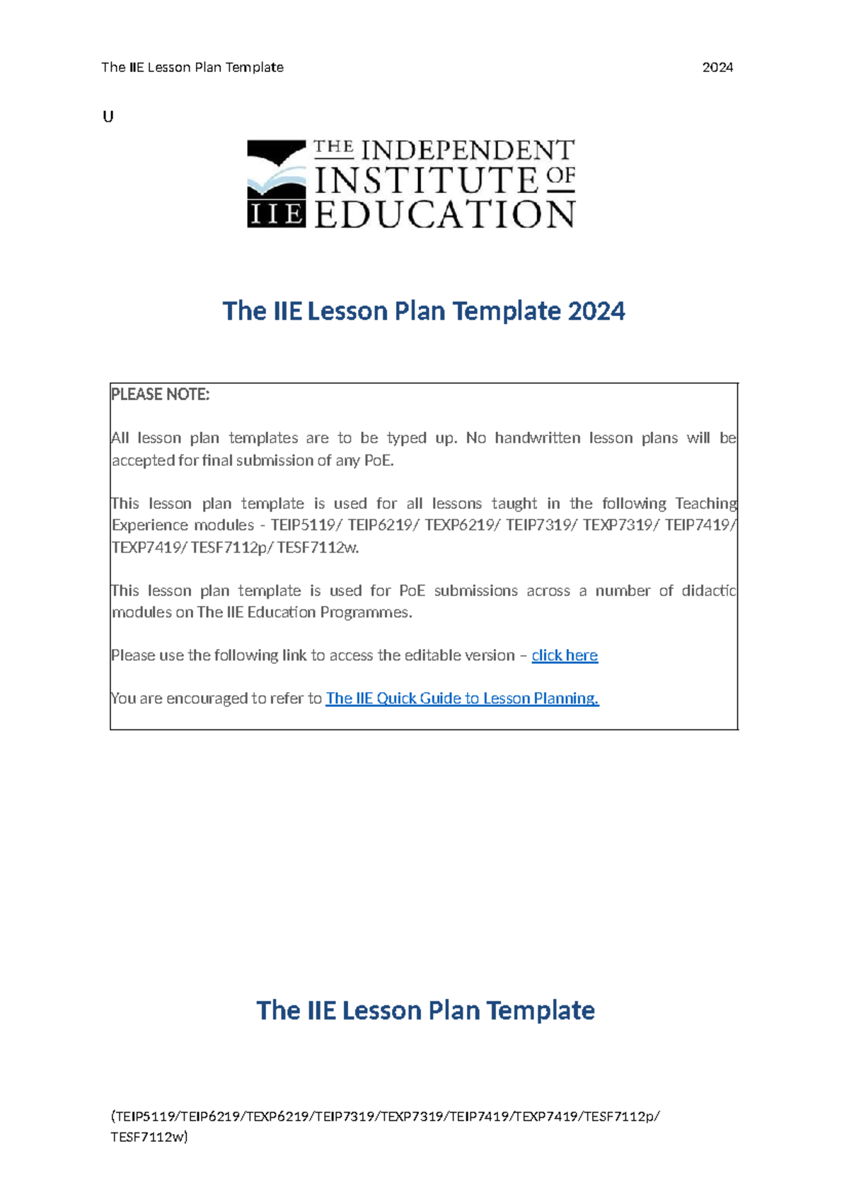 IIE Social Science History Lesson Plan Template (TEIP5119) - Studocu