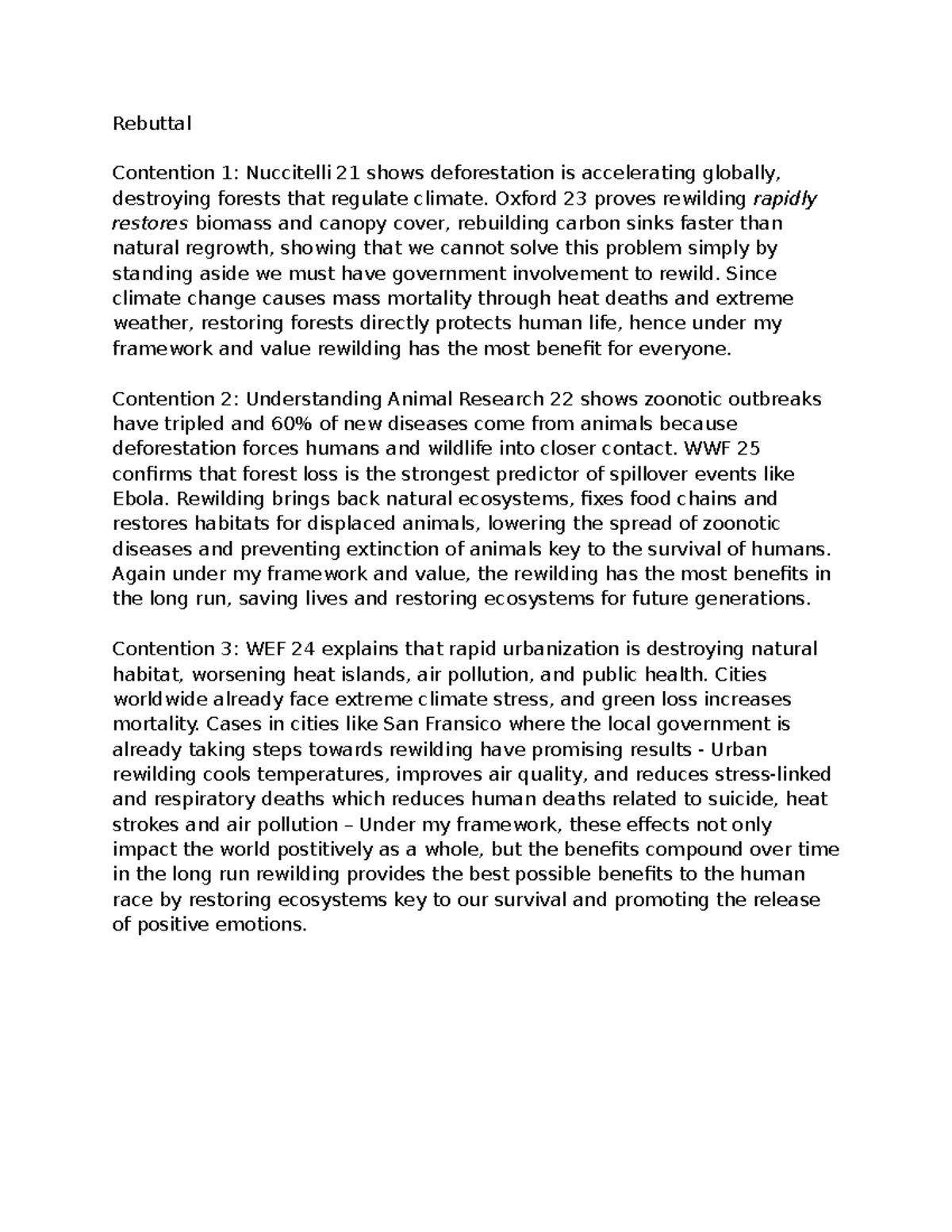 Rebuttal AC: The Case for Rewilding and Its Global Benefits - Studocu