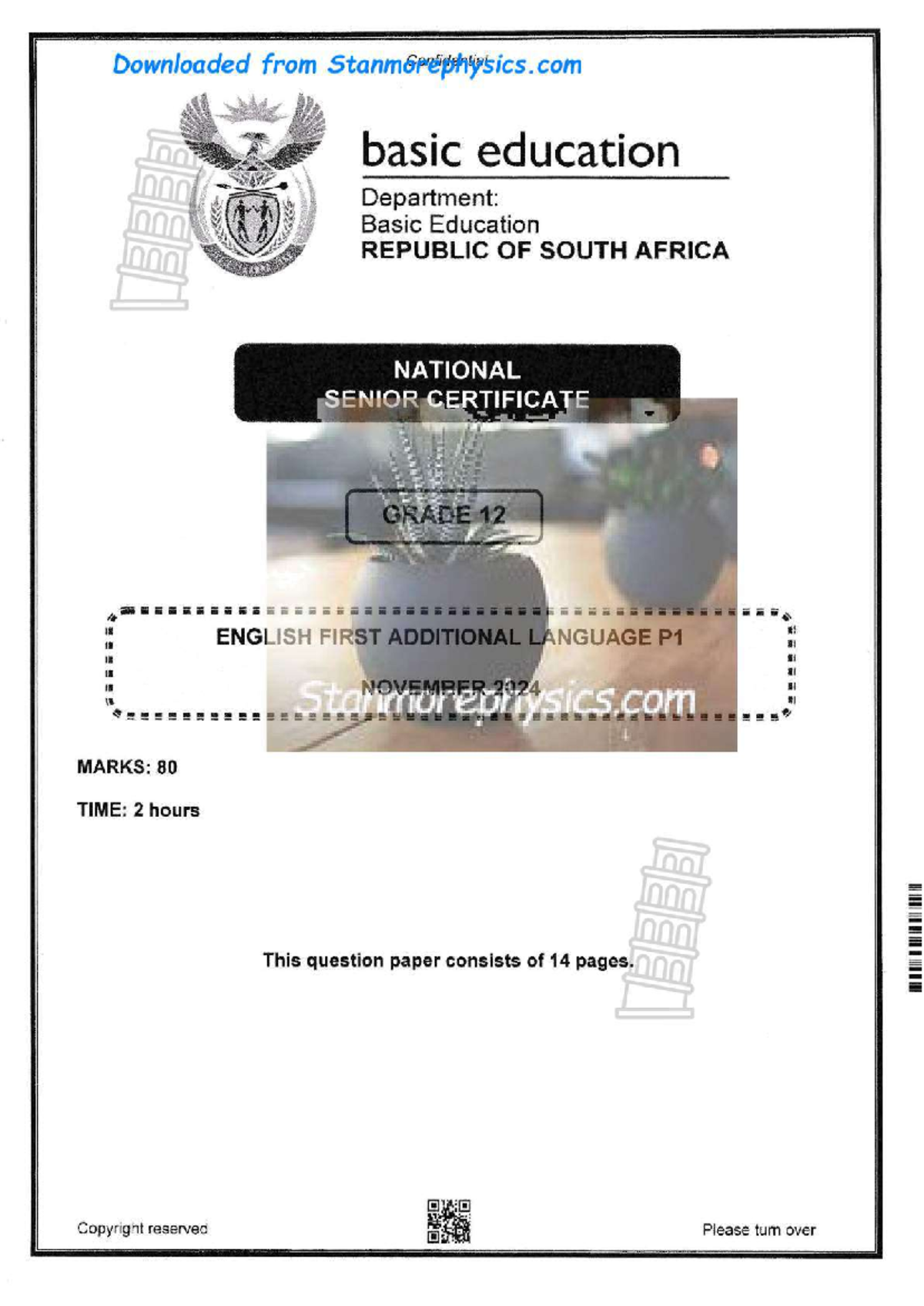 NSC FAL Grade 12 English P1 November 2024 Exam Paper - Studocu