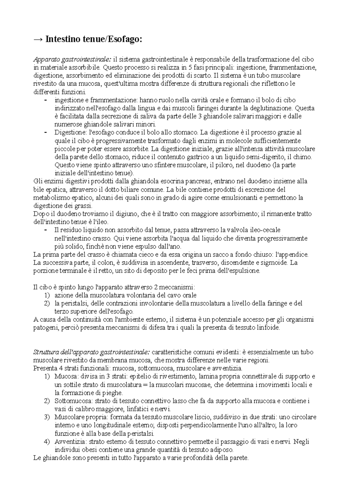 Vetrino ileo:esofago - Appunti durante esercitazioni di Istologia ed ...