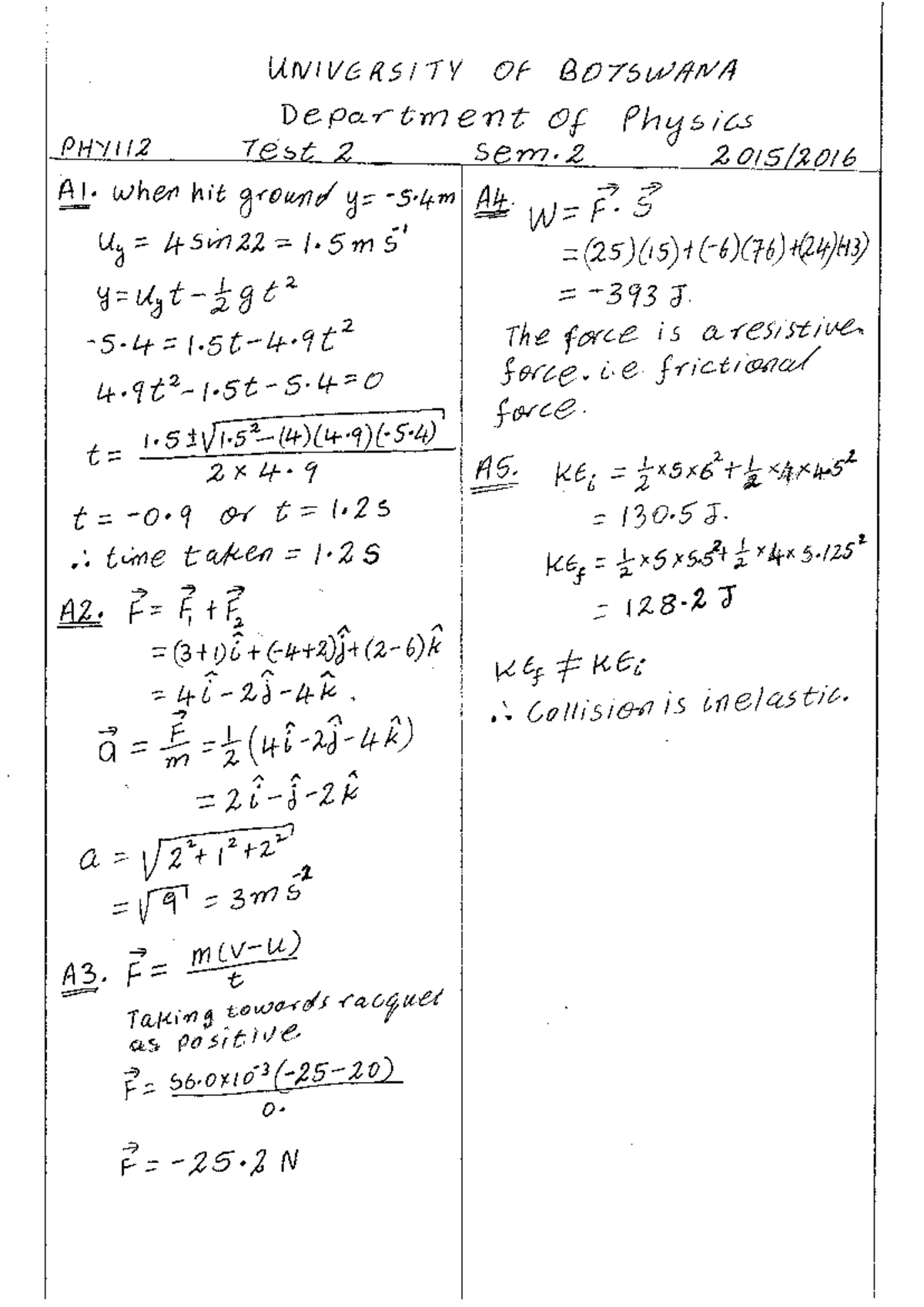 Test 2 2015 - Physics Exam Notes (Course Code: UWTVC) - Studocu