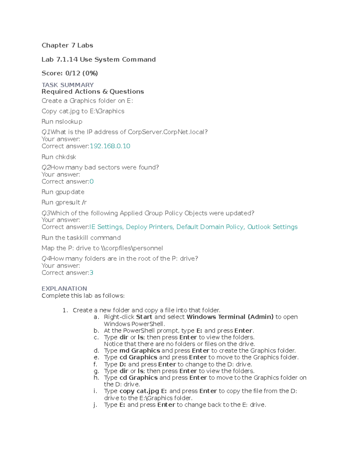 Chapter 7 Labs - Practical Exercises and Operations - Studocu