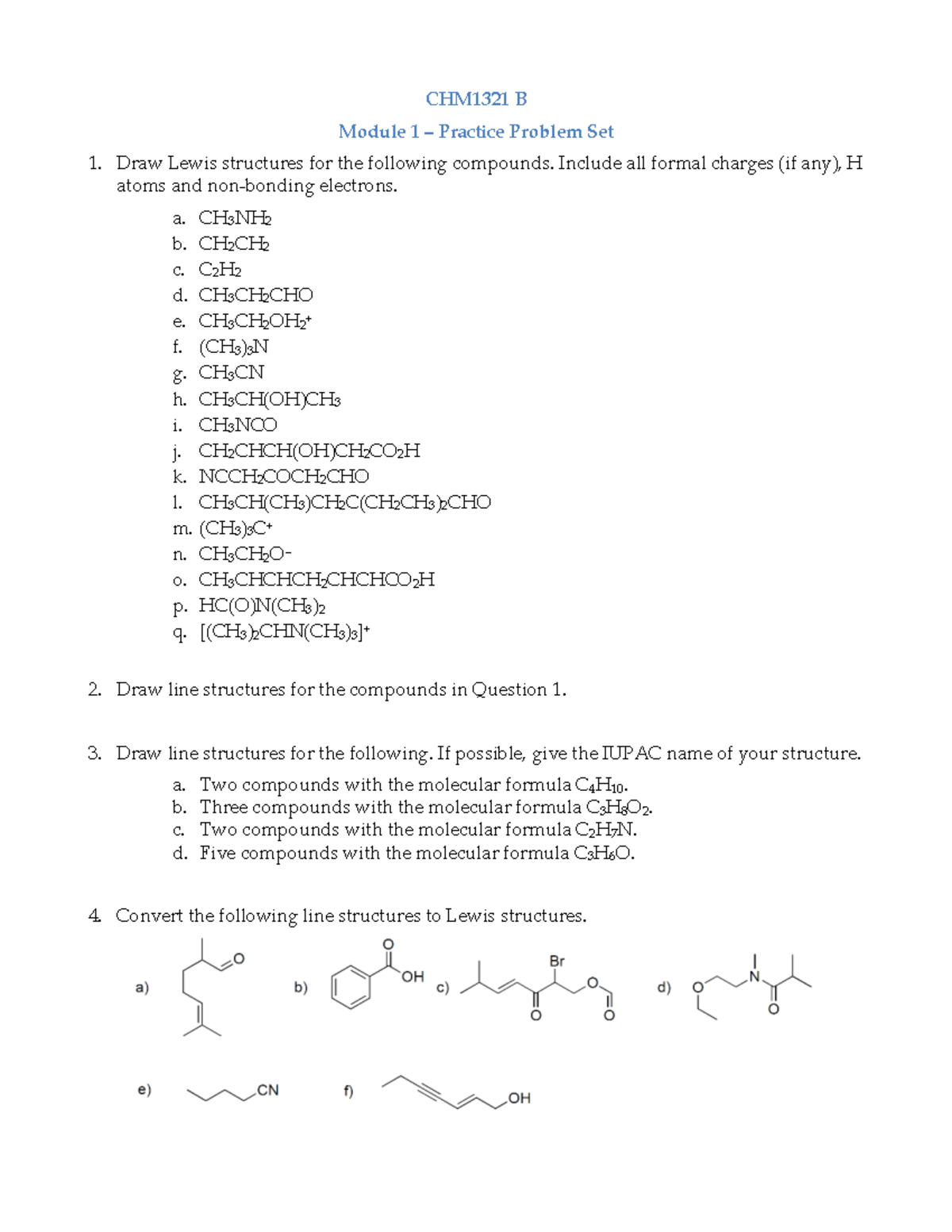 CHM1 3 21 B: Module 1 Practice Problem Set on Lewis Structures - Studocu