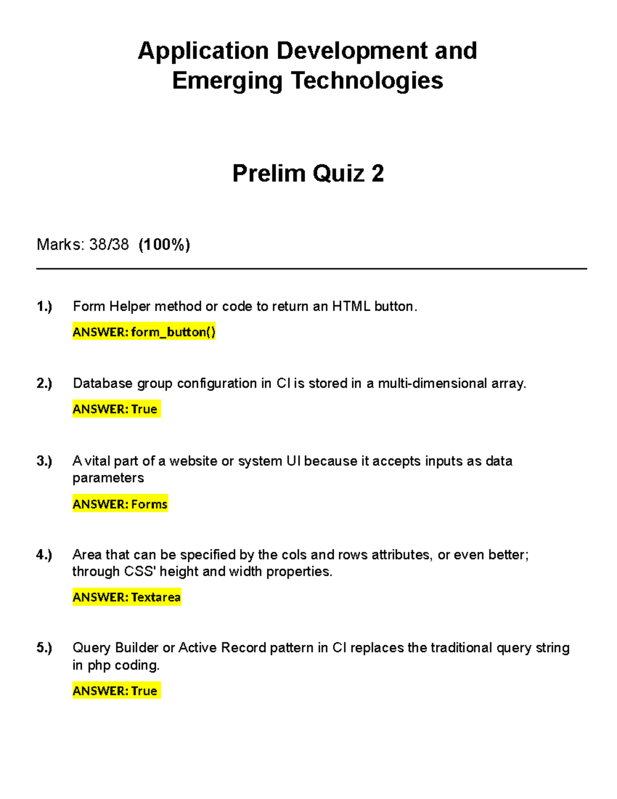 Application Development and Emerging Technologies Prelim Quiz 2 Answers ...