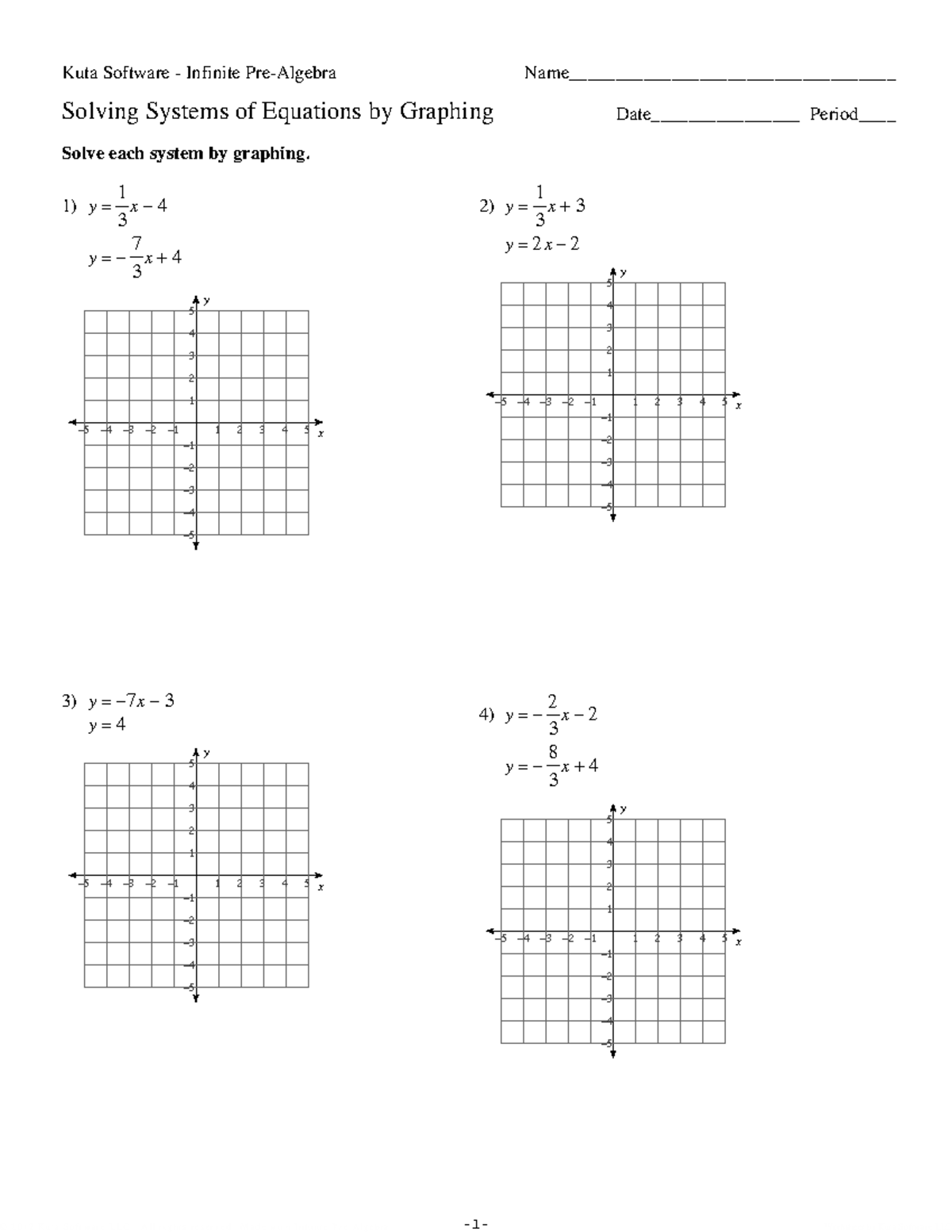 Worksheet on Solving Systems of Equations by Graphing - PRE-ALG - Studocu