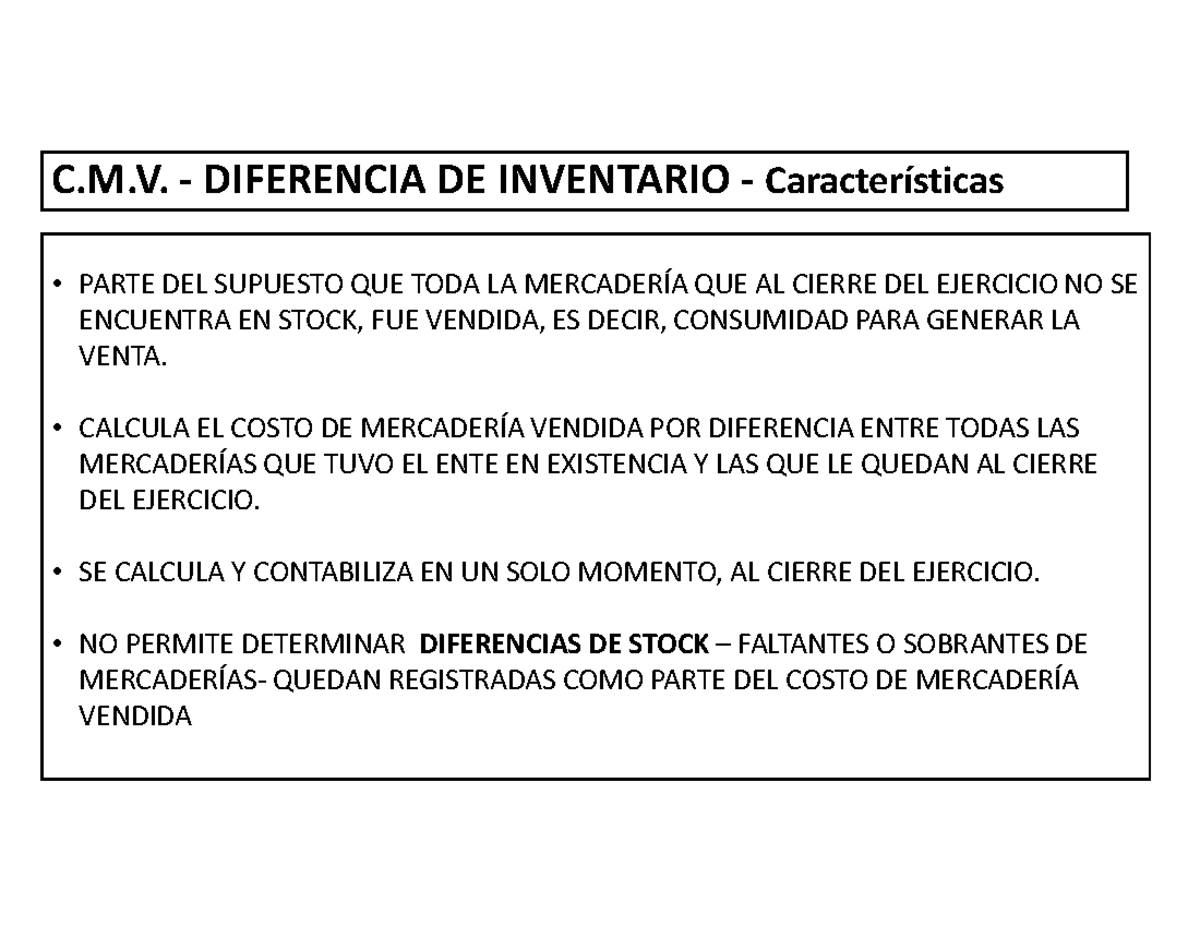 CMV - Diferencia de Inventario: Características y Cálculo Detallado ...