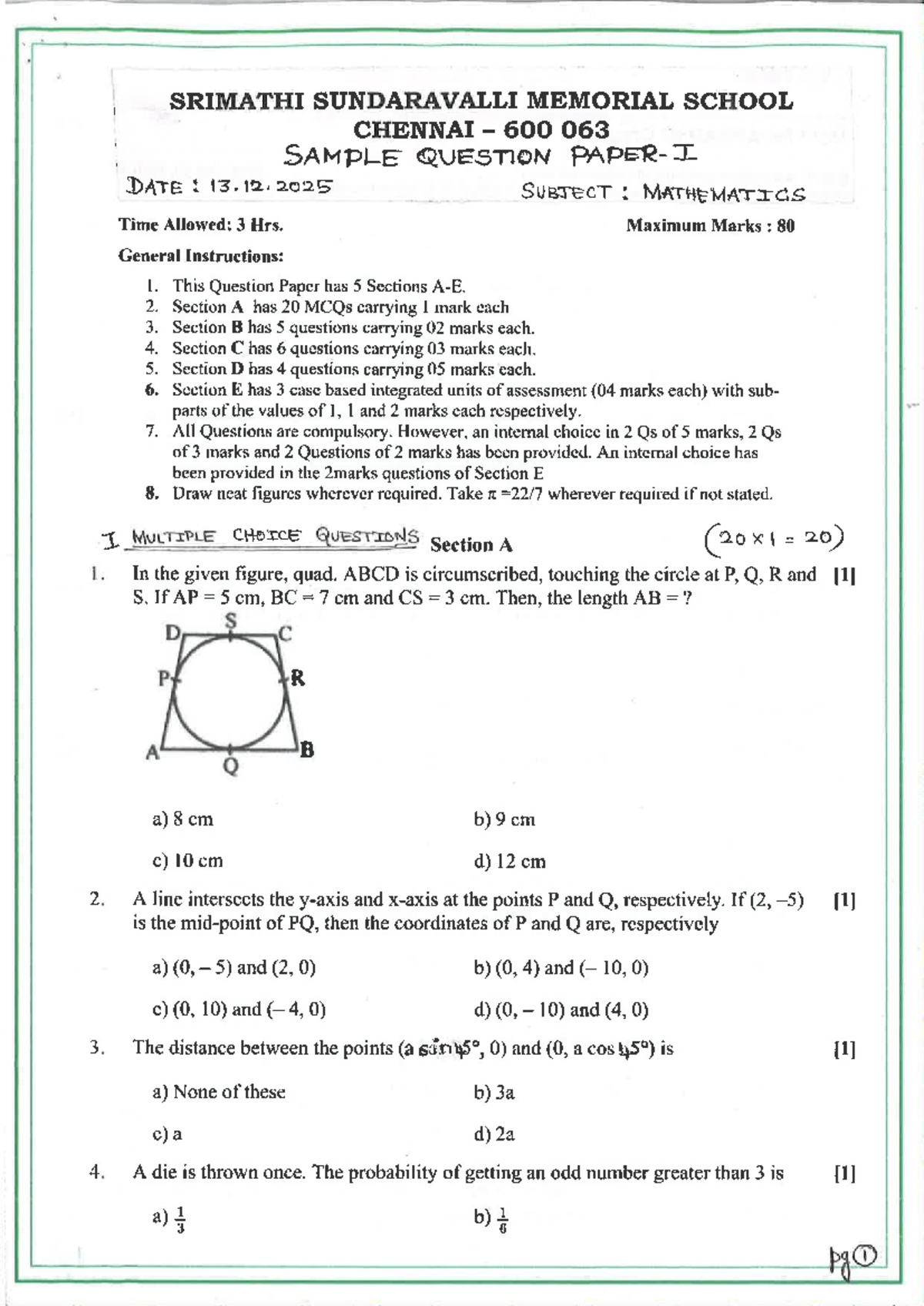 Mathematics Sample Question Paper - 113122025 (Date: 13-12-2025) - Studocu