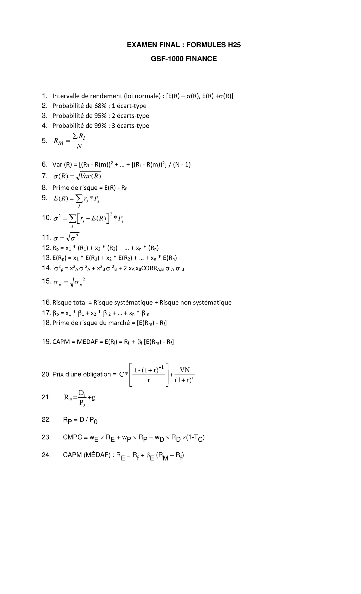 Feuille de formules - Final H25 - EXAMEN FINAL : FORMULES H GSF- 1000 ...
