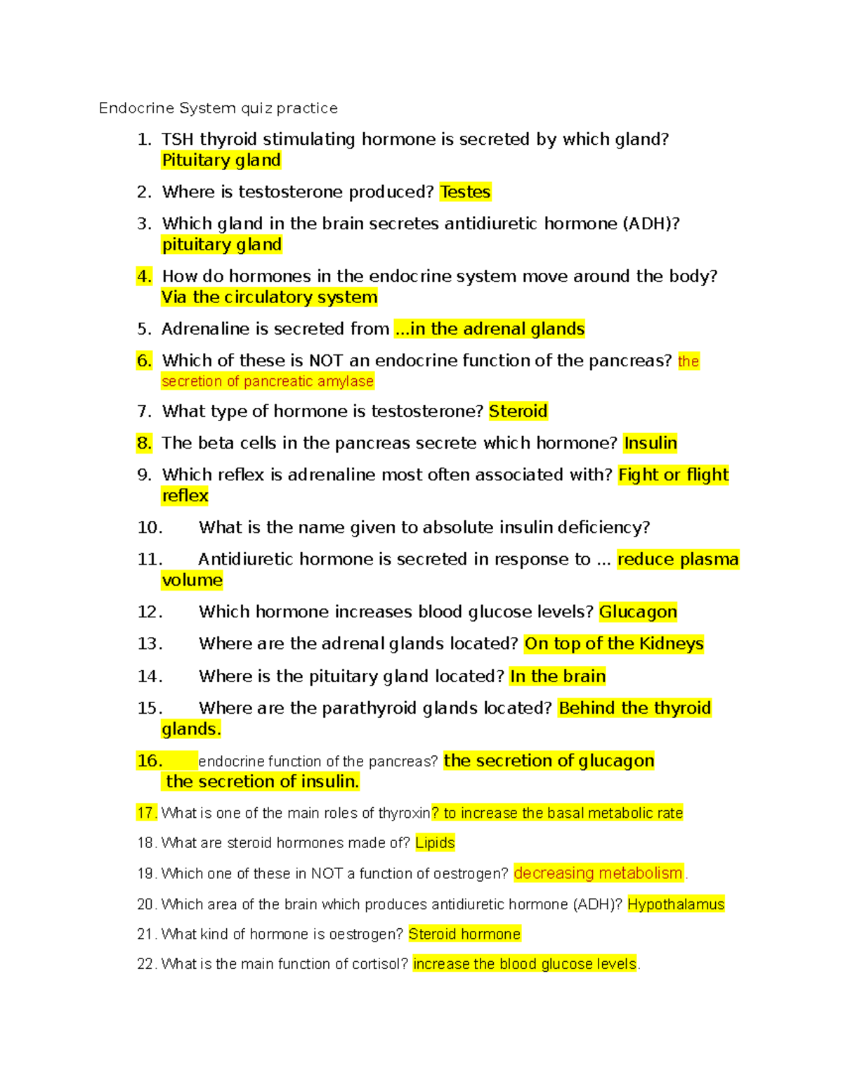 Endocrine System Final Exam Quiz Practice Questions - Studocu