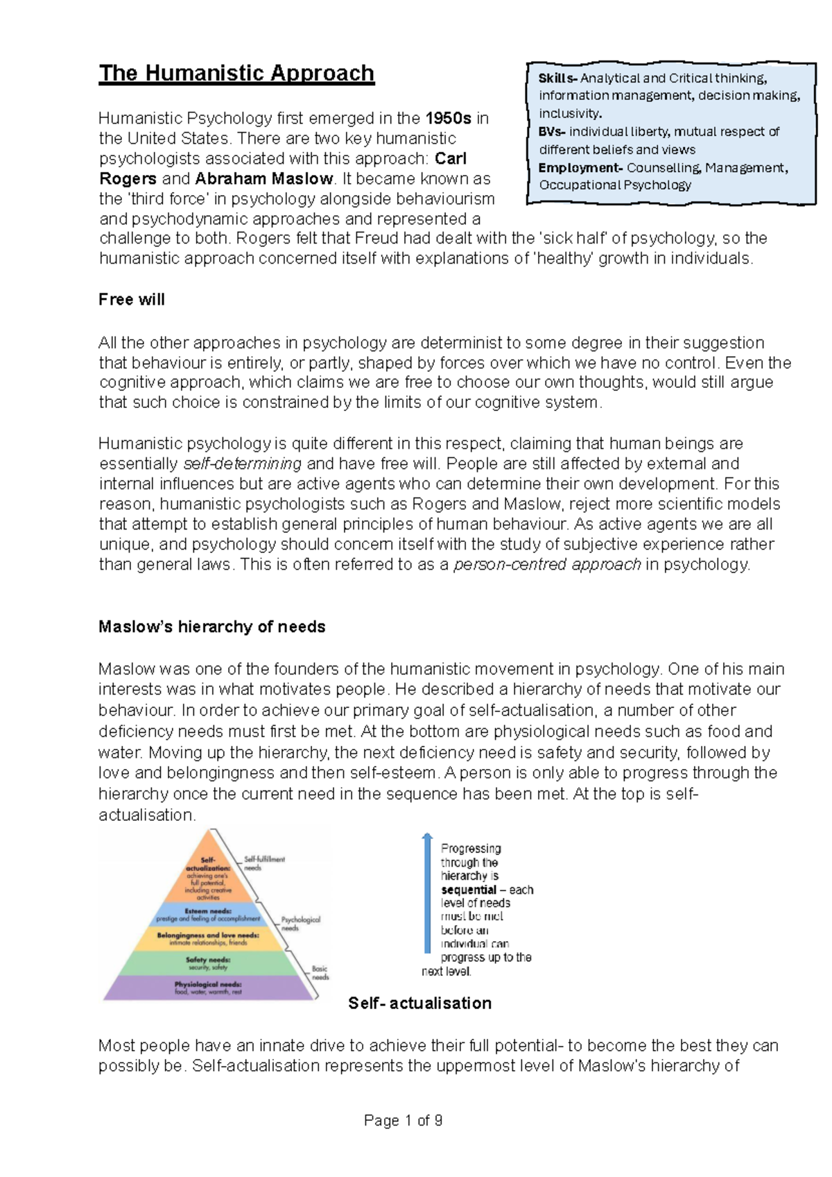 Humanistic Psychology: Key Concepts and Theories - Studocu