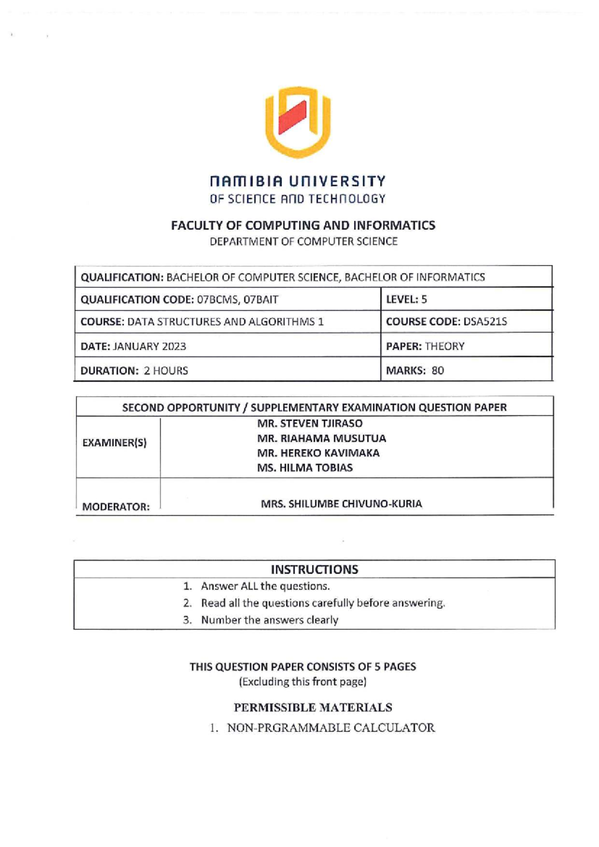 Data Structures and Algorithms 1 Exam Paper DSA521S - Jan 2023 - Studocu