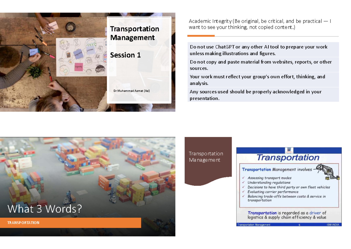 Transportation Management Session 1: Academic Integrity and Mobility ...