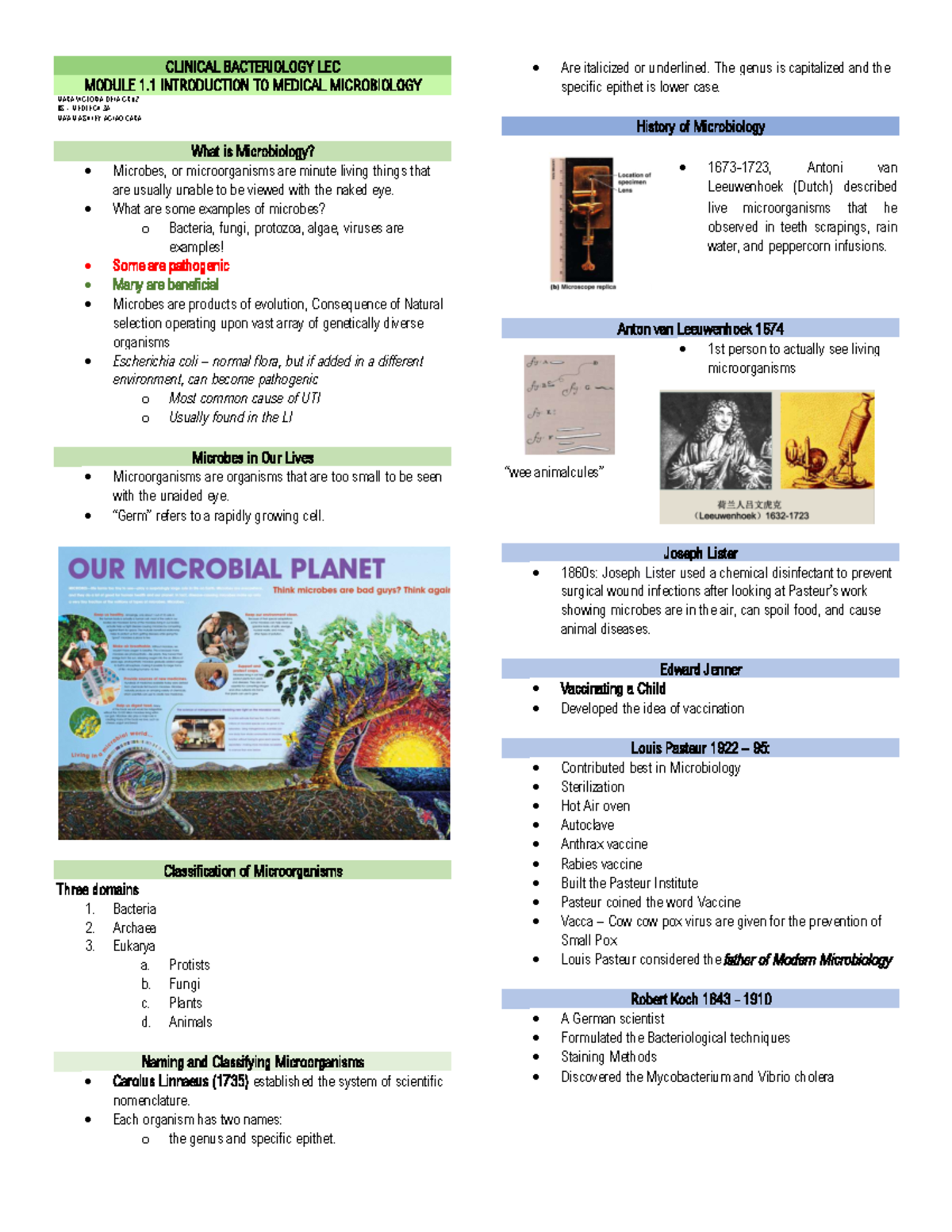 Micro 1 LEC - Module 1.1ROLE OF MICROSCOPY - CLINICAL BACTERIOLOGY LEC MODULE 1 INTRODUCTION TO ...