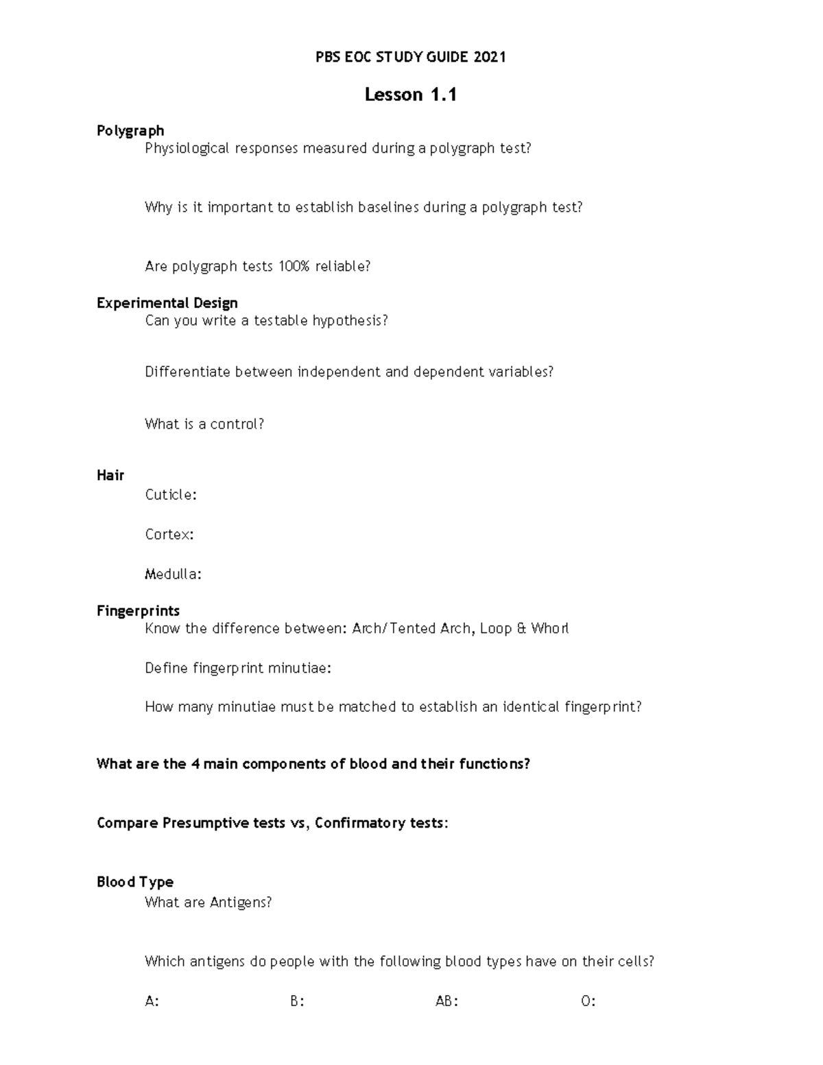 PBS EOC Study Guide: Biology Concepts & Applications - Lessons 1.1 to 3 ...