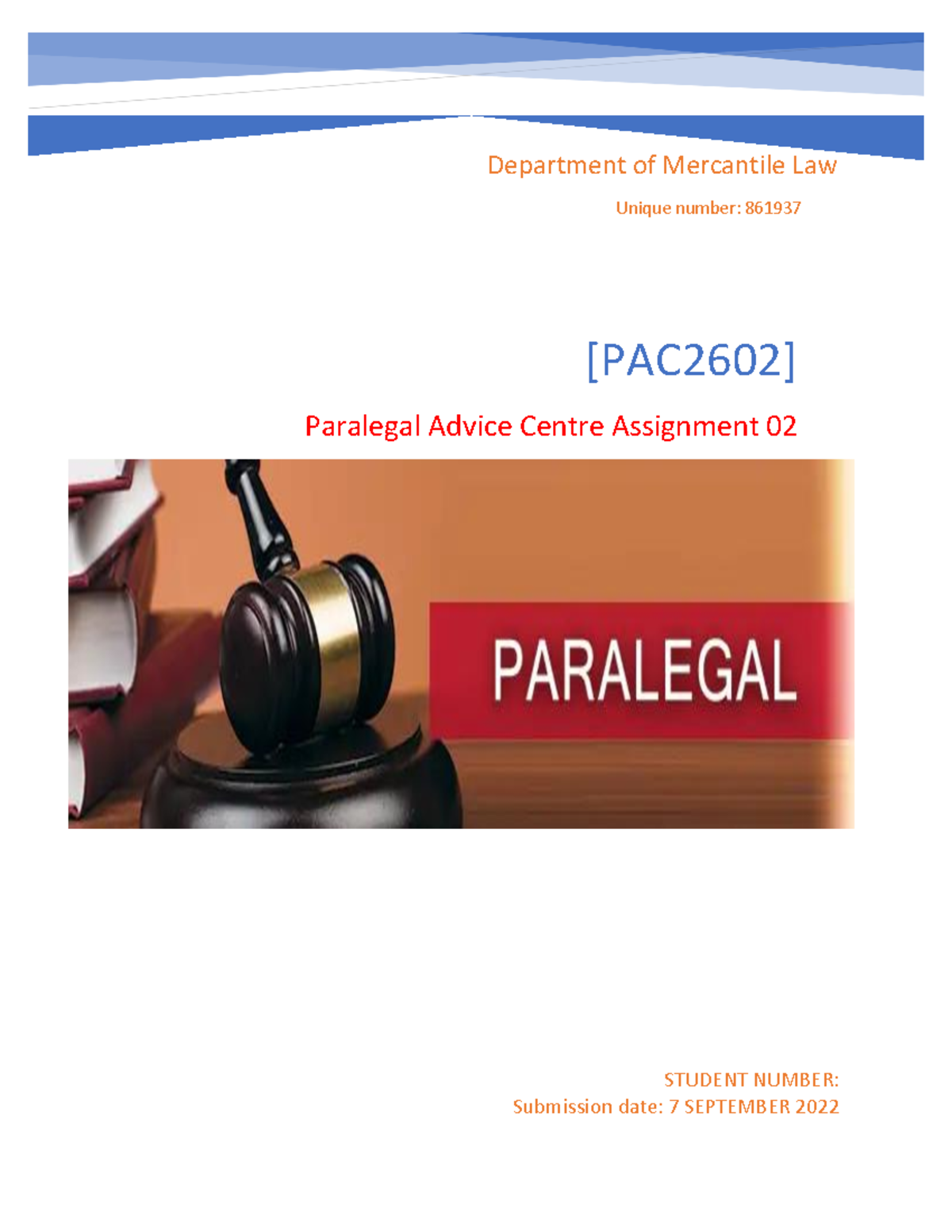 PAC2602 Assignment 2: Paralegal Advice Centre Insights (2022) - Studocu