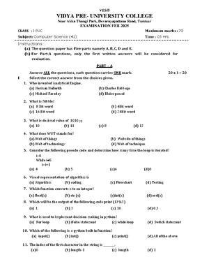 1st PUC Computer Science - Practical Manual for Python 2024-25 - Studocu
