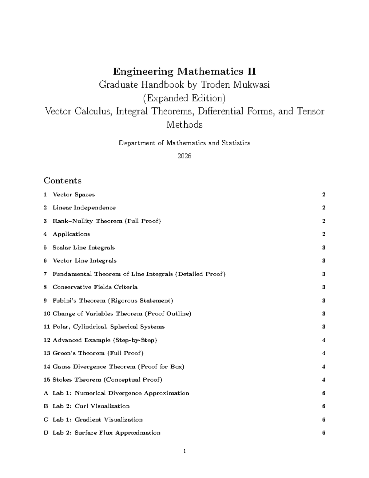 Engineering Mathematics II (ENGM 2026) Graduate Handbook: Vector ...