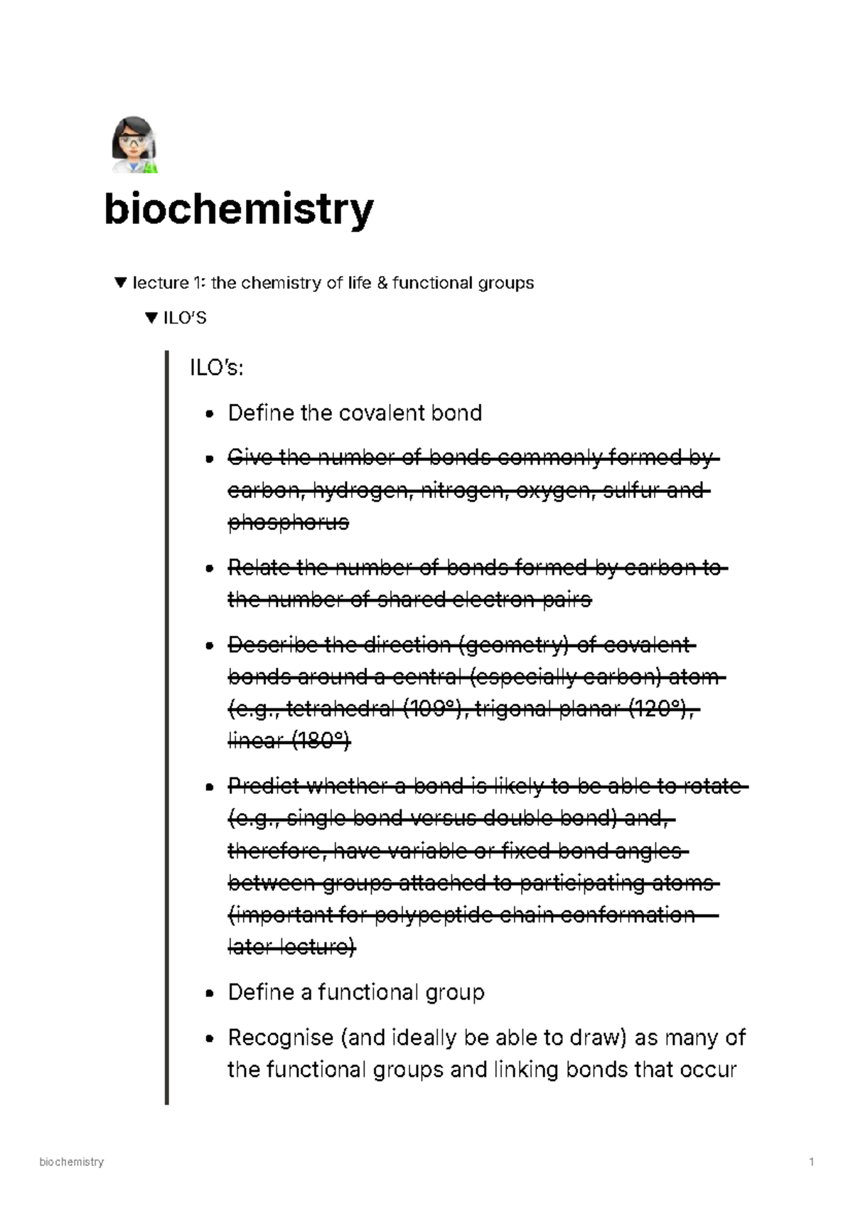 Biochemistry Lecture 1: The Chemistry of Life & Functional Groups - Studocu