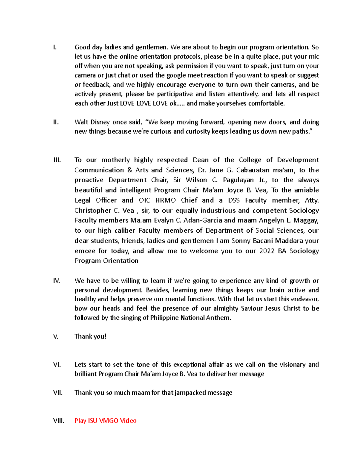 BA Sociology Program Orientation Script ISU 2022 - Studocu