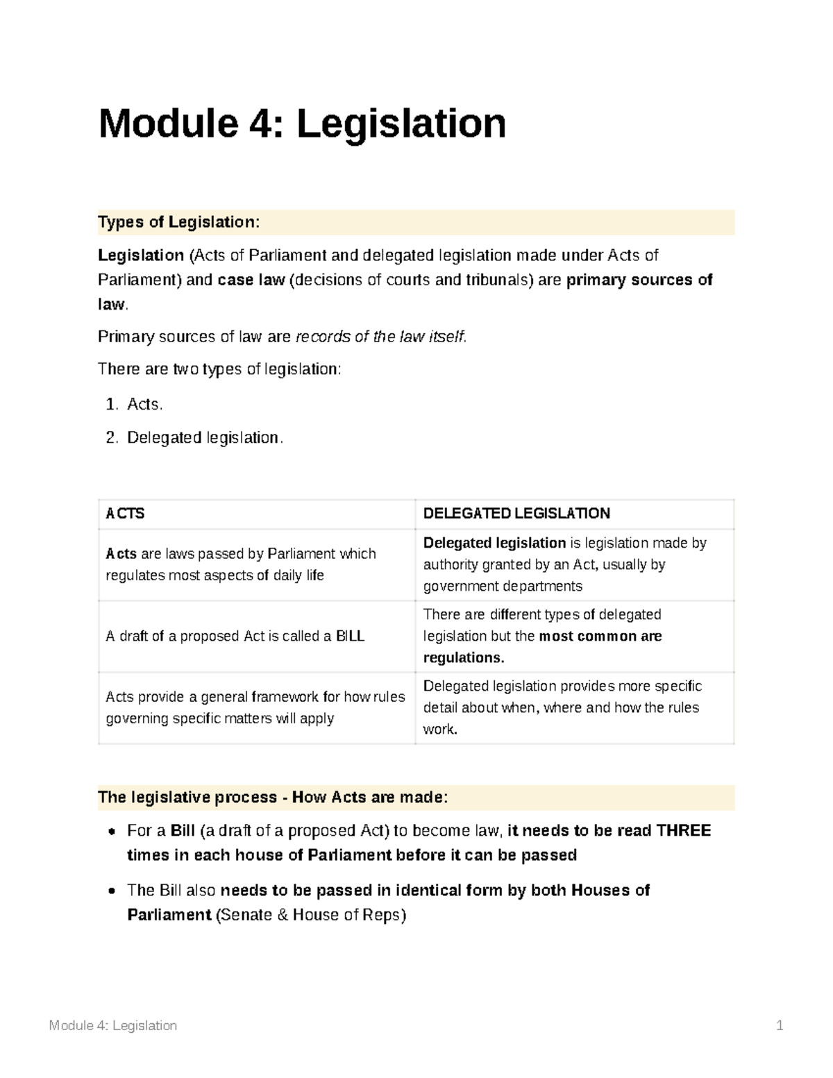 Mod 4 - legislation - Module 4: Legislation Types of Legislation ...