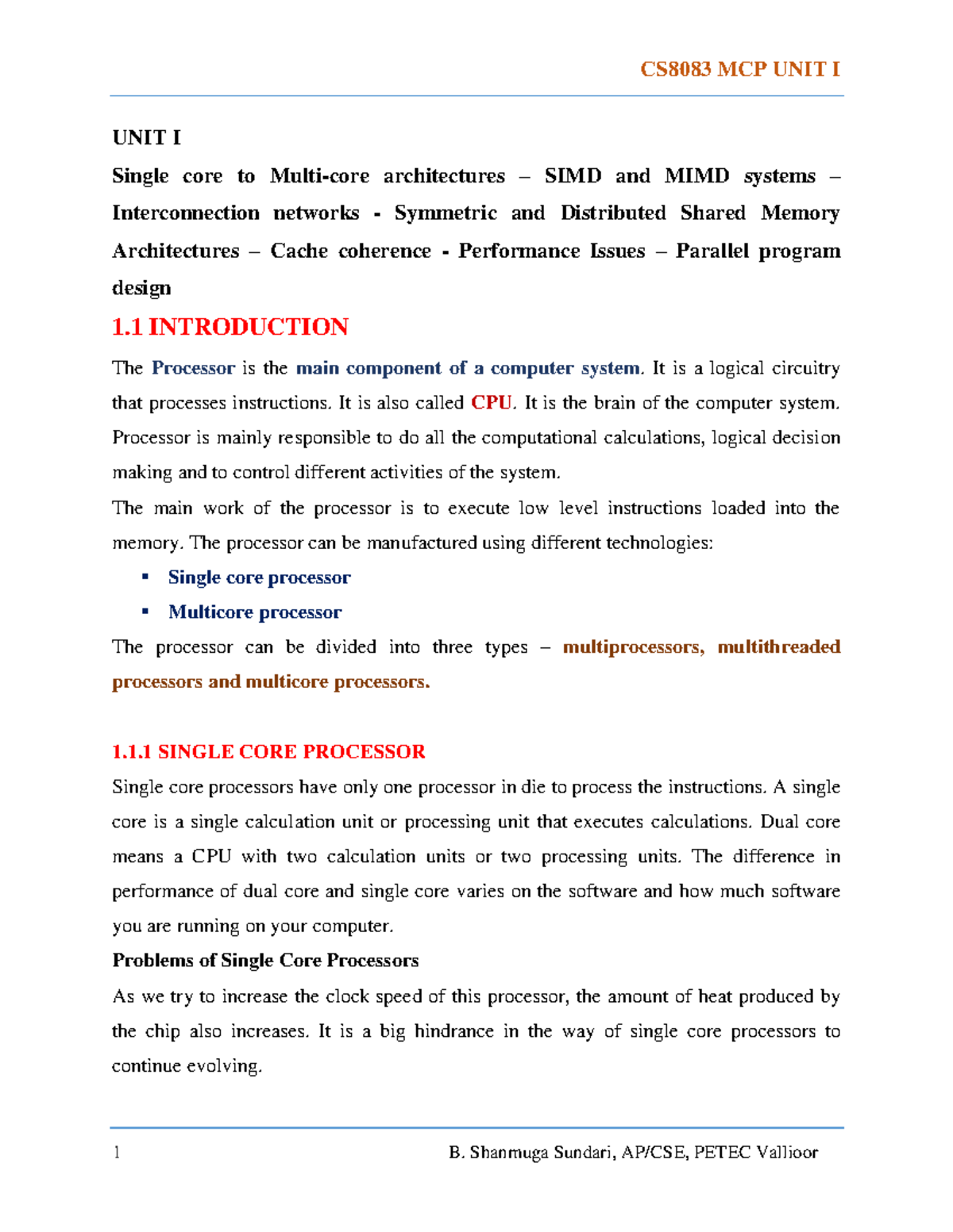 CP4292 Multi-core Architecture: Concepts and Performance Insights - Studocu