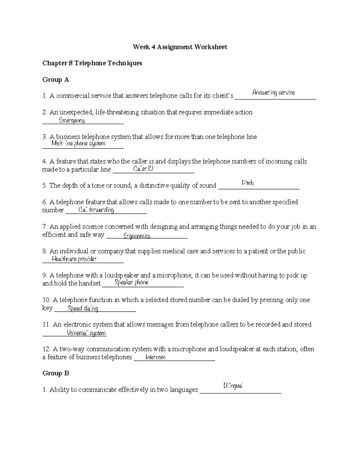 Week 4 Assignment: Telephone Techniques Worksheet - Course Code - Studocu