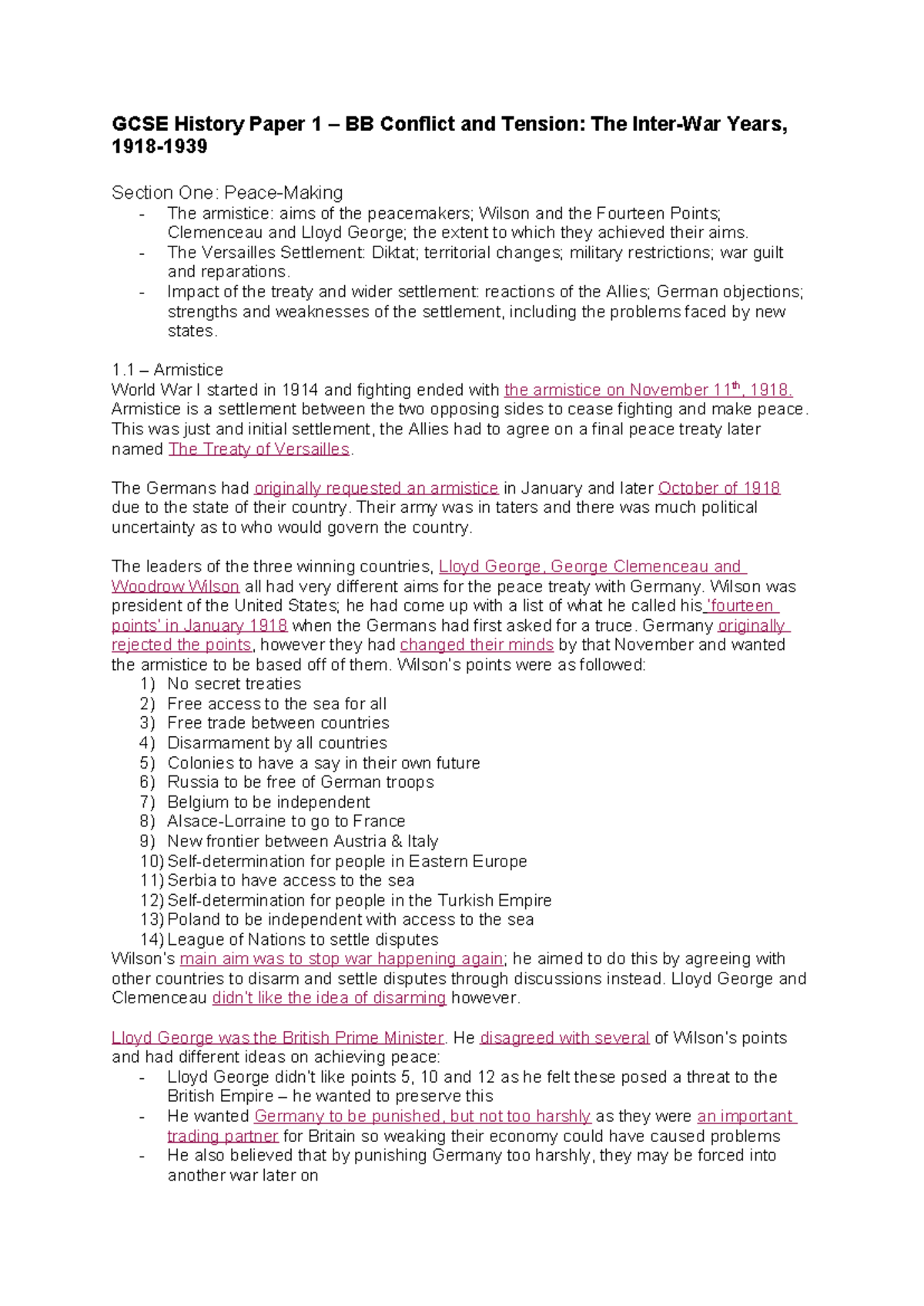 GCSE History Paper 1 – BB Conflict and Tension: The Inter-War Years ...