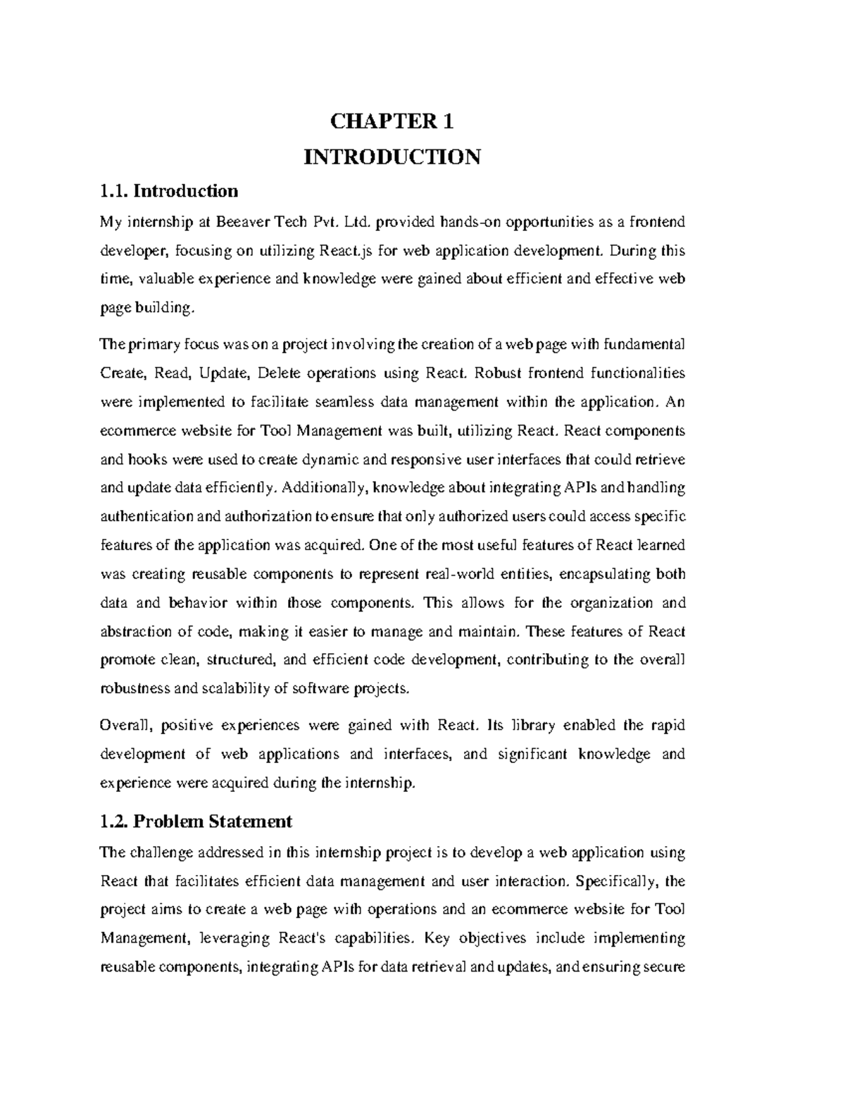 Internship Report on Frontend Development Using React - CSE 302 - Studocu