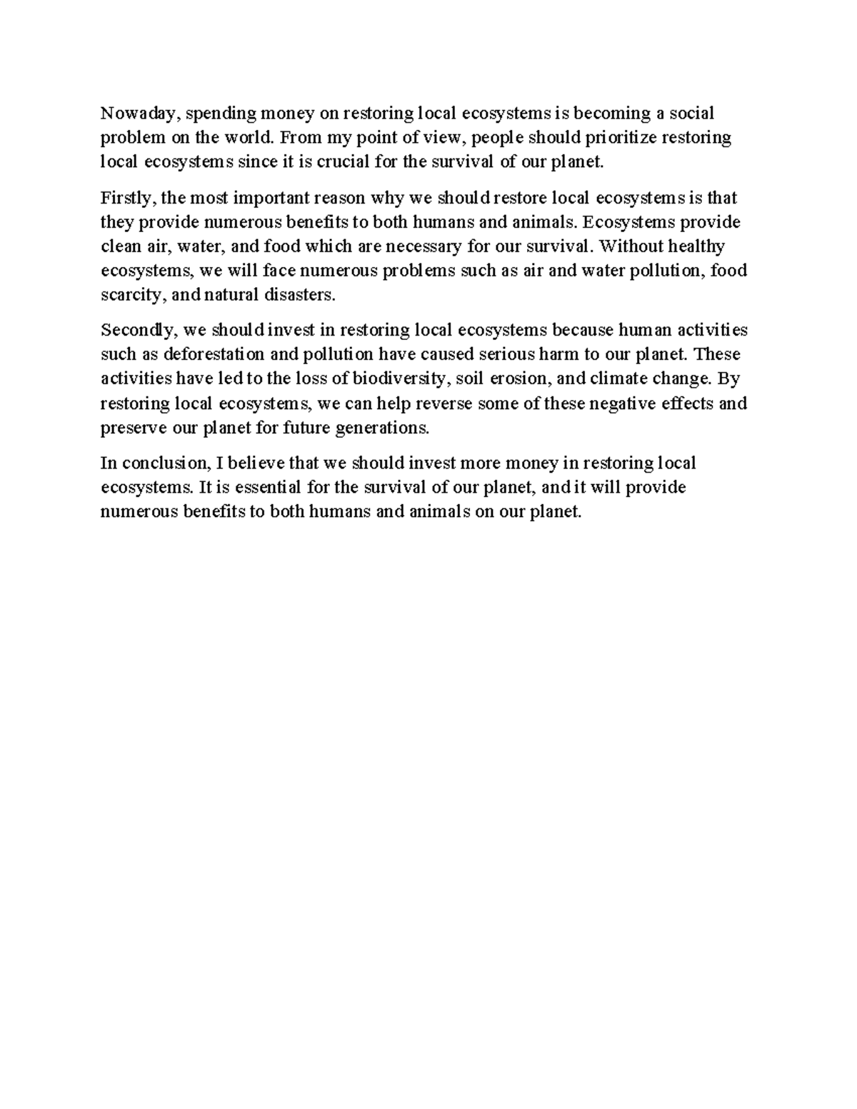 ENG 101 Final Exam: The Importance of Restoring Local Ecosystems - Studocu