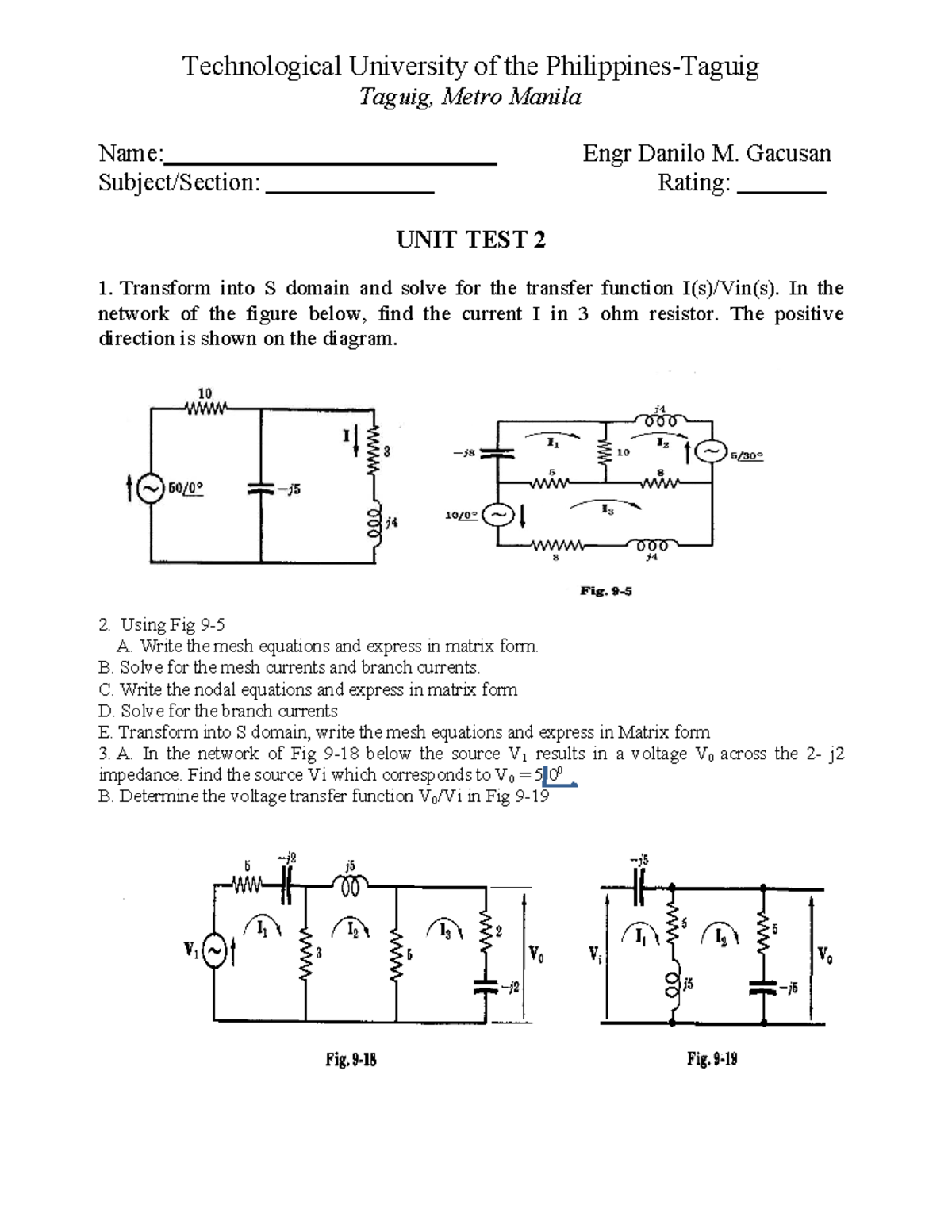 UNIT TEST 2: Feedback Control Systems Practice Test - Studocu