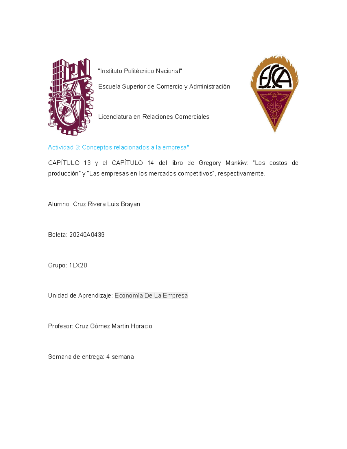 Actividad 3: Conceptos Clave de CAPÍTULO 13 y CAPÍTULO 14 de Mankiw ...