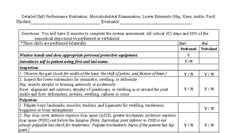 Lower Extremity Skill Performance Evaluation: Hip, Knee, Ankle, Foot ...
