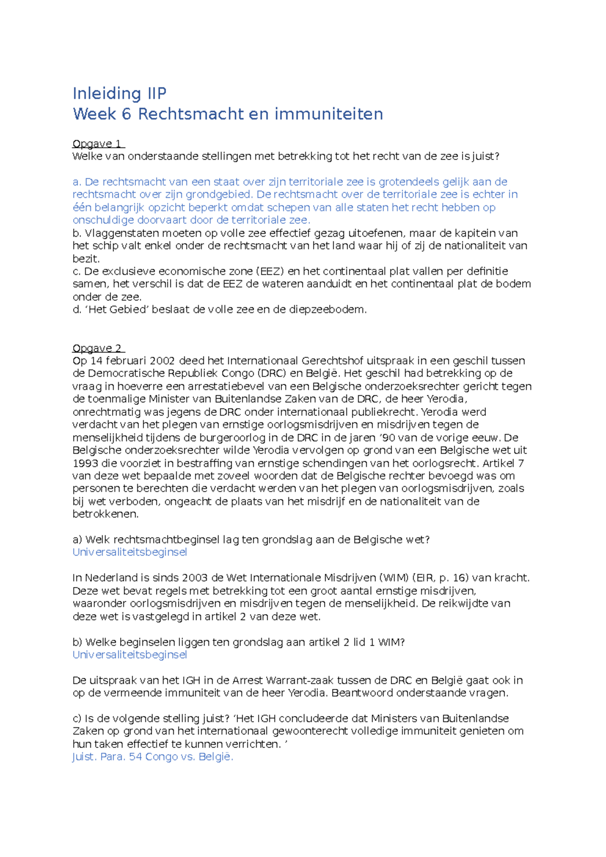 Inleiding IIP: Aantekeningen Week 6 - Rechtsmacht en Immuniteiten ...