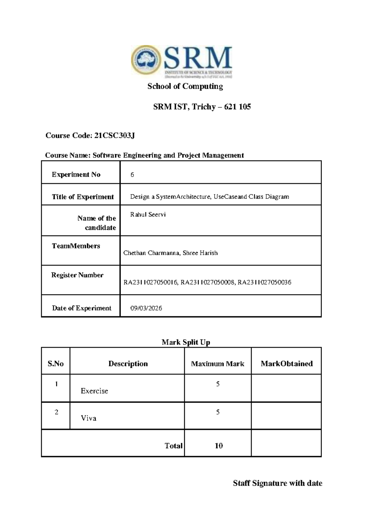 RCH SEPM - Experiment 6: System Architecture & Diagrams - Studocu