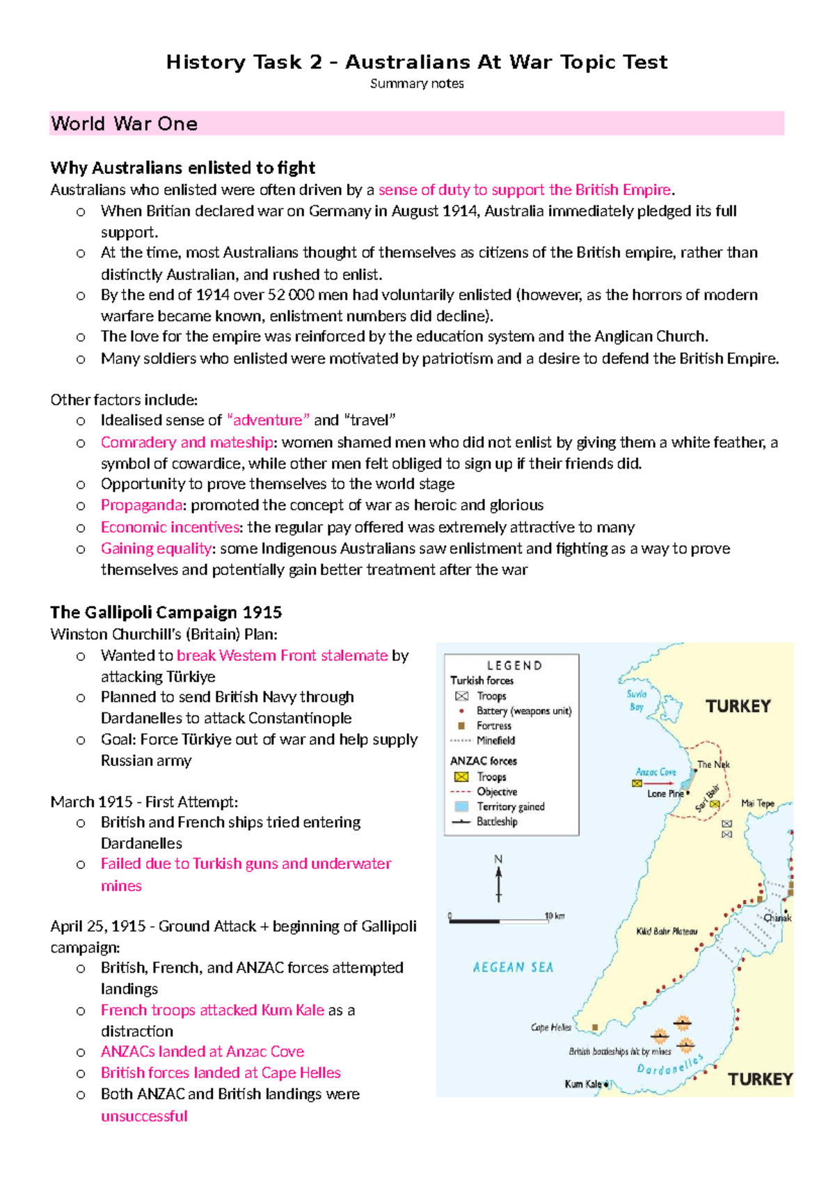 HIST101: Summary Notes on Australia's Involvement in WWI & WWII - Studocu