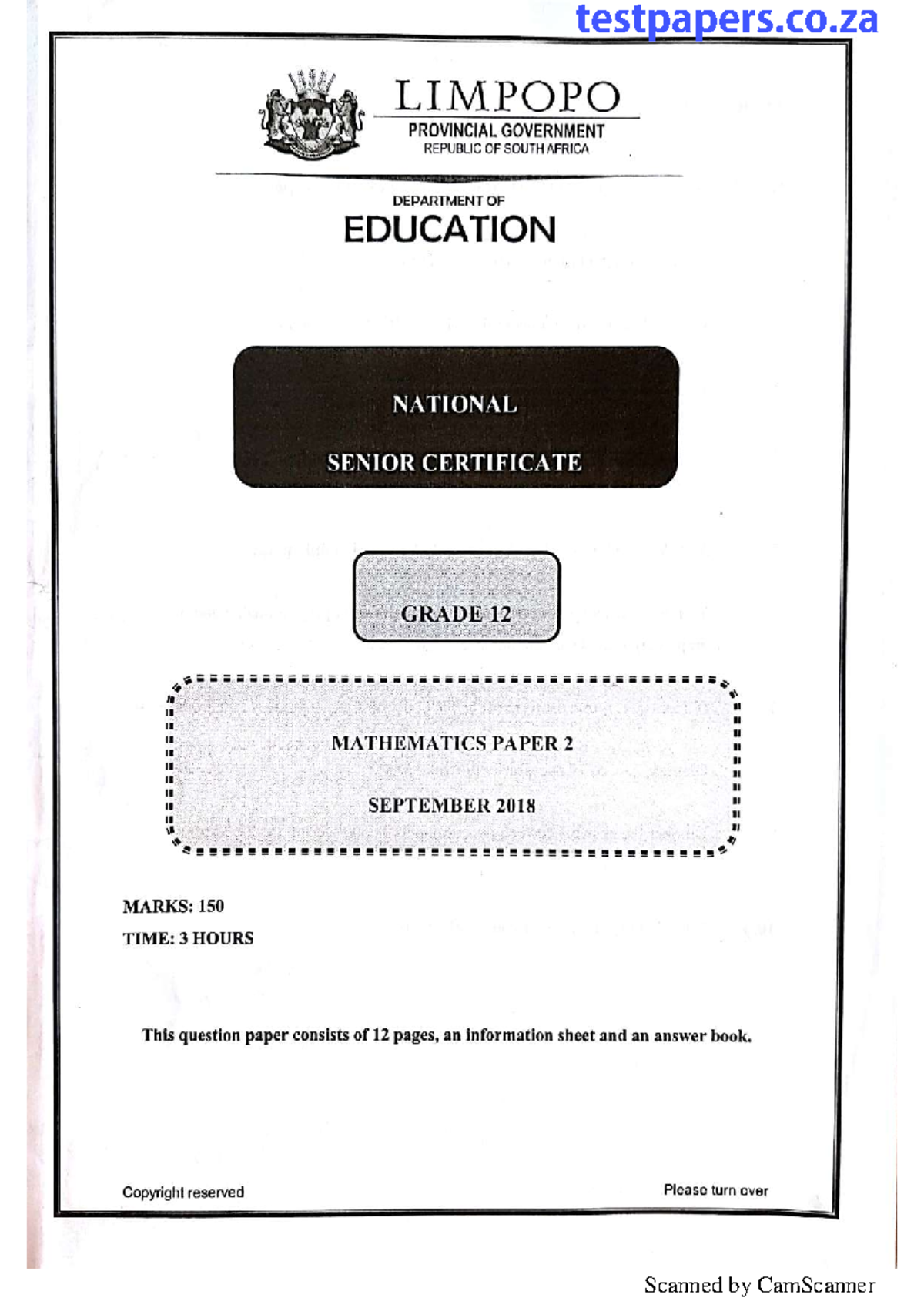 2018 Grade 12 MATH Trial Exam P2 - Limpopo NSC - Studocu