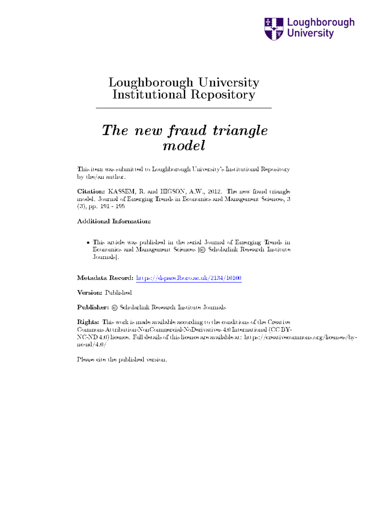 The New Fraud Triangle Model: Implications for Auditors (ACCT 101 ...