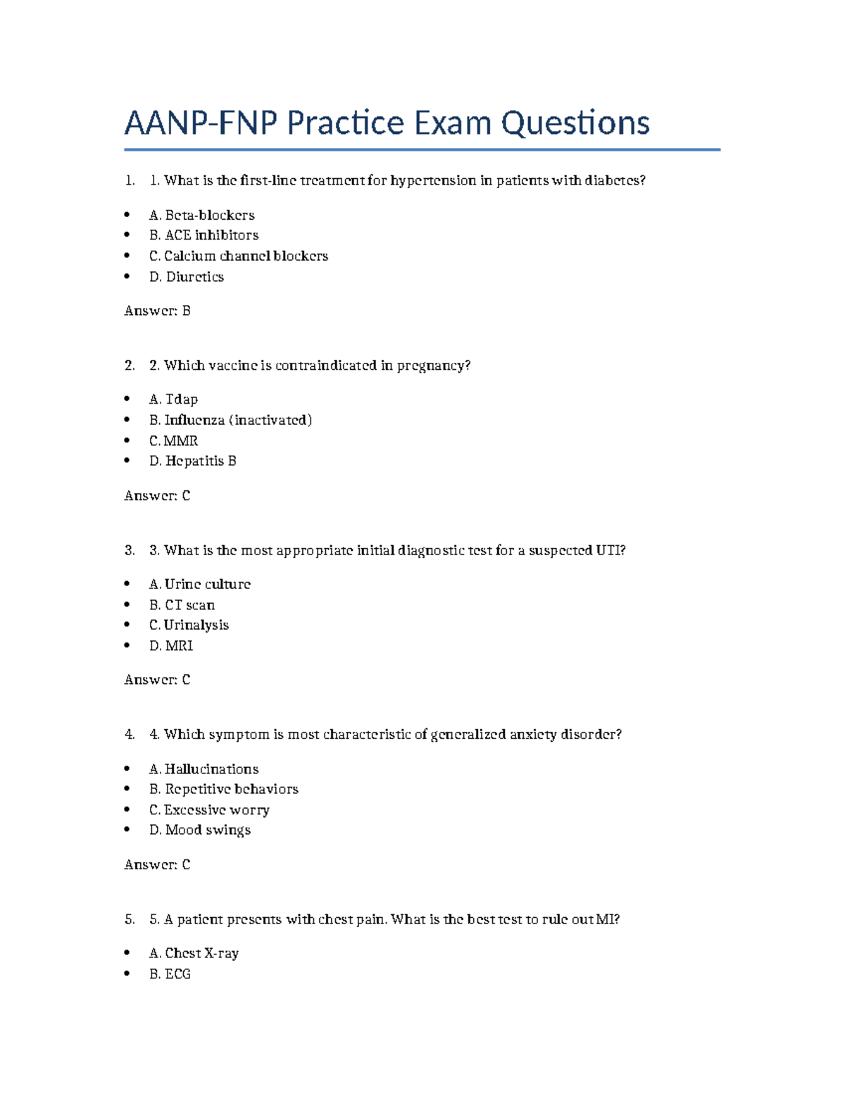 AANP FNP Practice Exam Questions: 50 Key Clinical Scenarios - Studocu