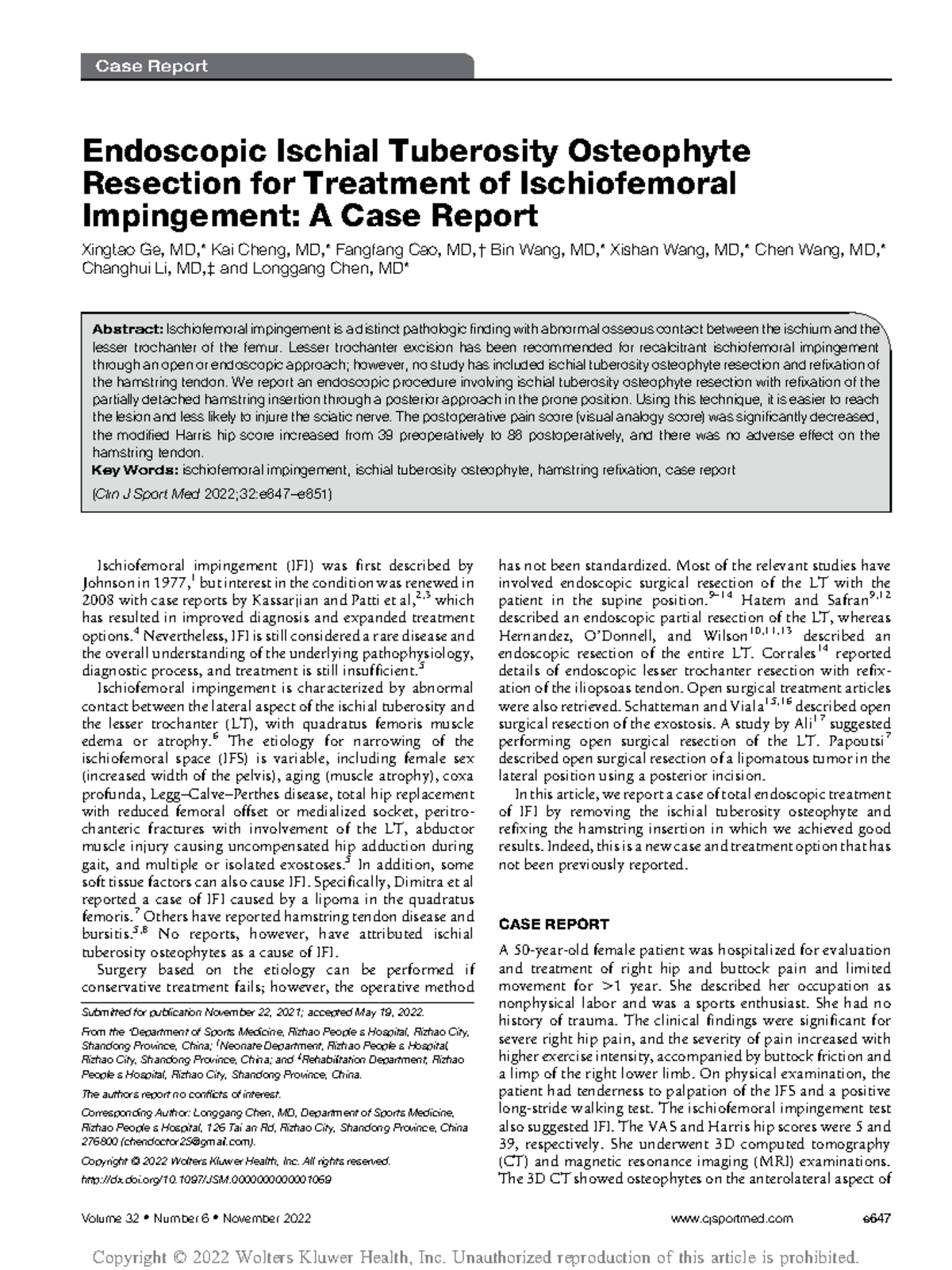 Case Study: Endoscopic Ischial Tuberosity Osteophyte Resection for ...