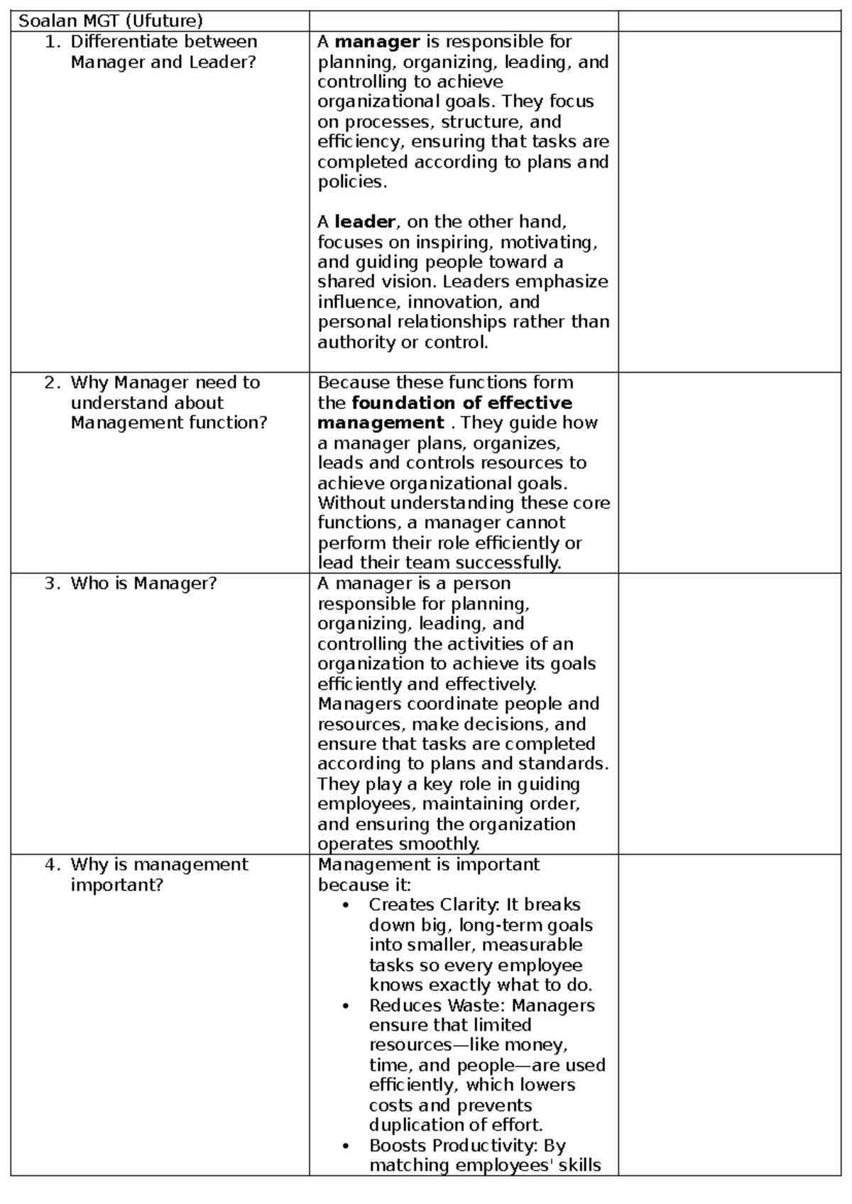 MGT (Ufuture) Soalan: Understanding Management & Leadership Roles - Studocu