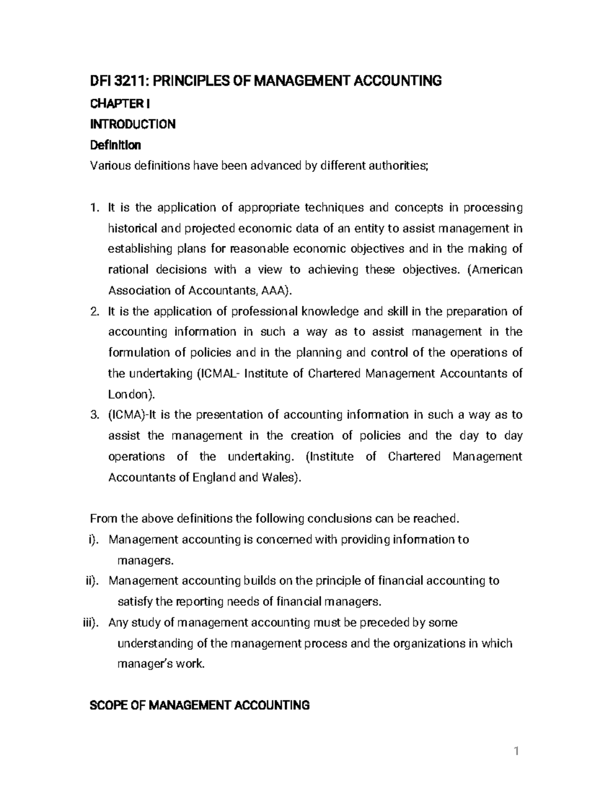 DFI3211: Principles of Management Accounting - Chapter Overview and Key ...