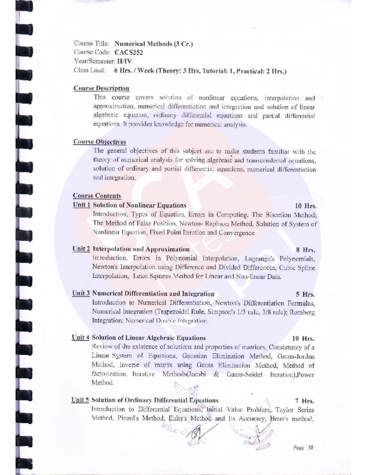 Numerical Methods Syllabus for CACS252 - BCA Course (3 Cr.) - Studocu