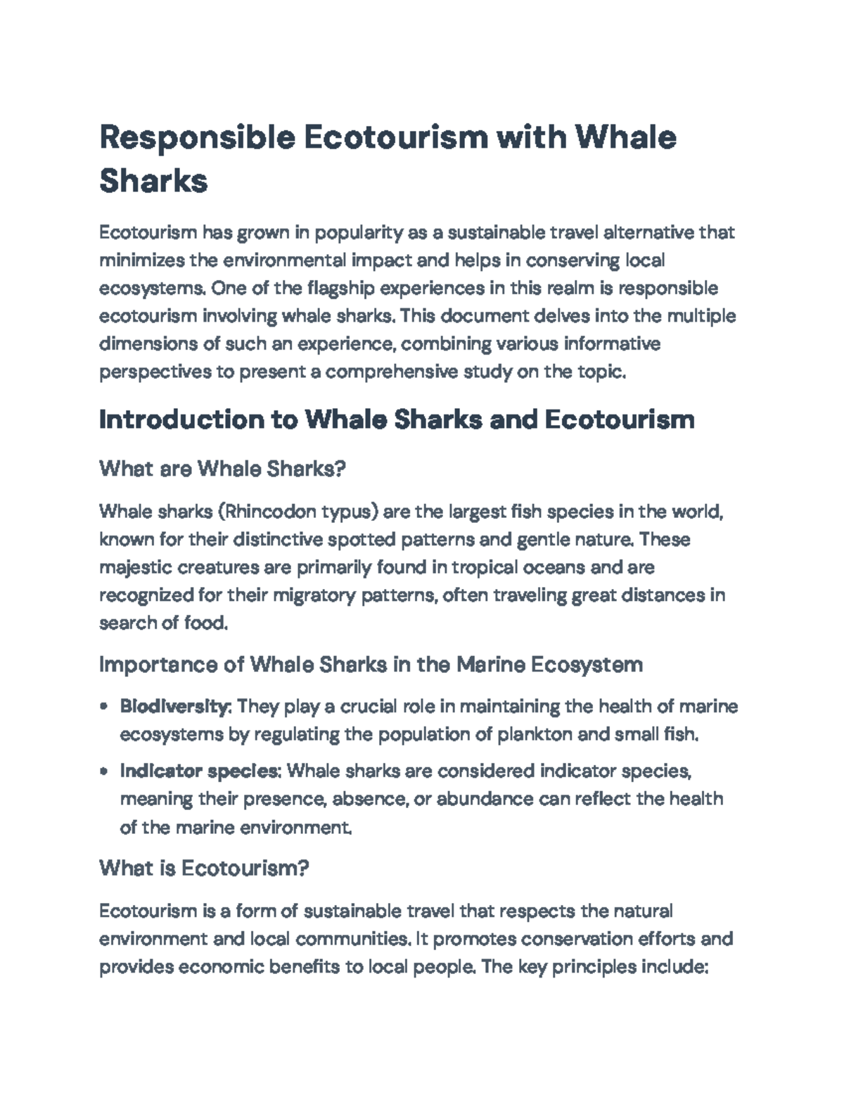 Responsible Ecotourism: Whale Sharks & Conservation Insights - Studocu