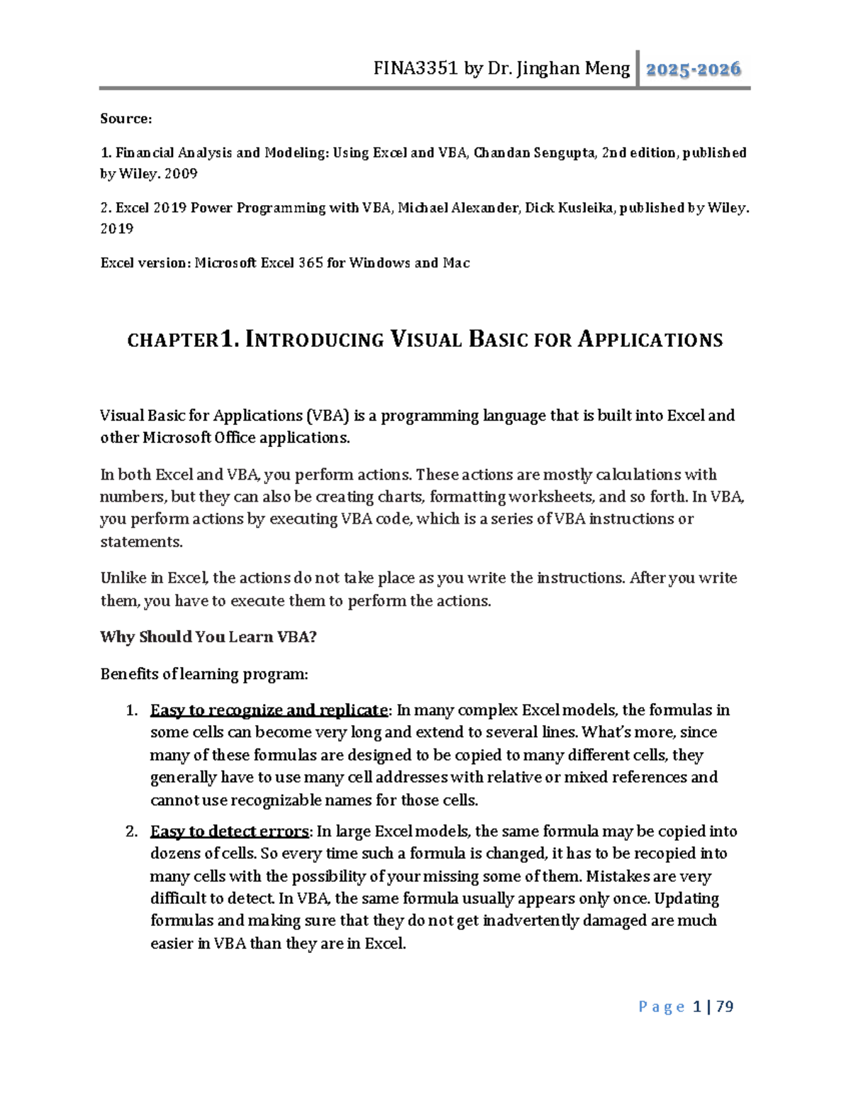 FINA3351 Lecture Notes: Introduction to VBA in Excel - Studocu