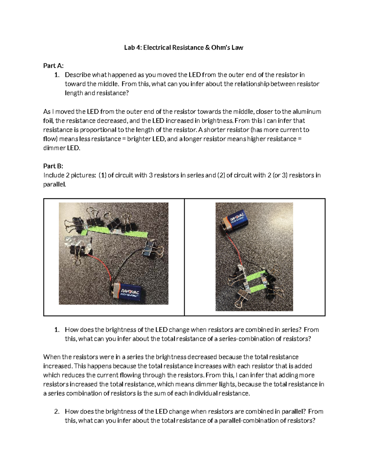 Lab 4: Electrical Resistance & Ohm's Law - LED Brightness Analysis ...