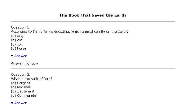 The Book That Saved the Earth Quiz Questions and Answers - Studocu