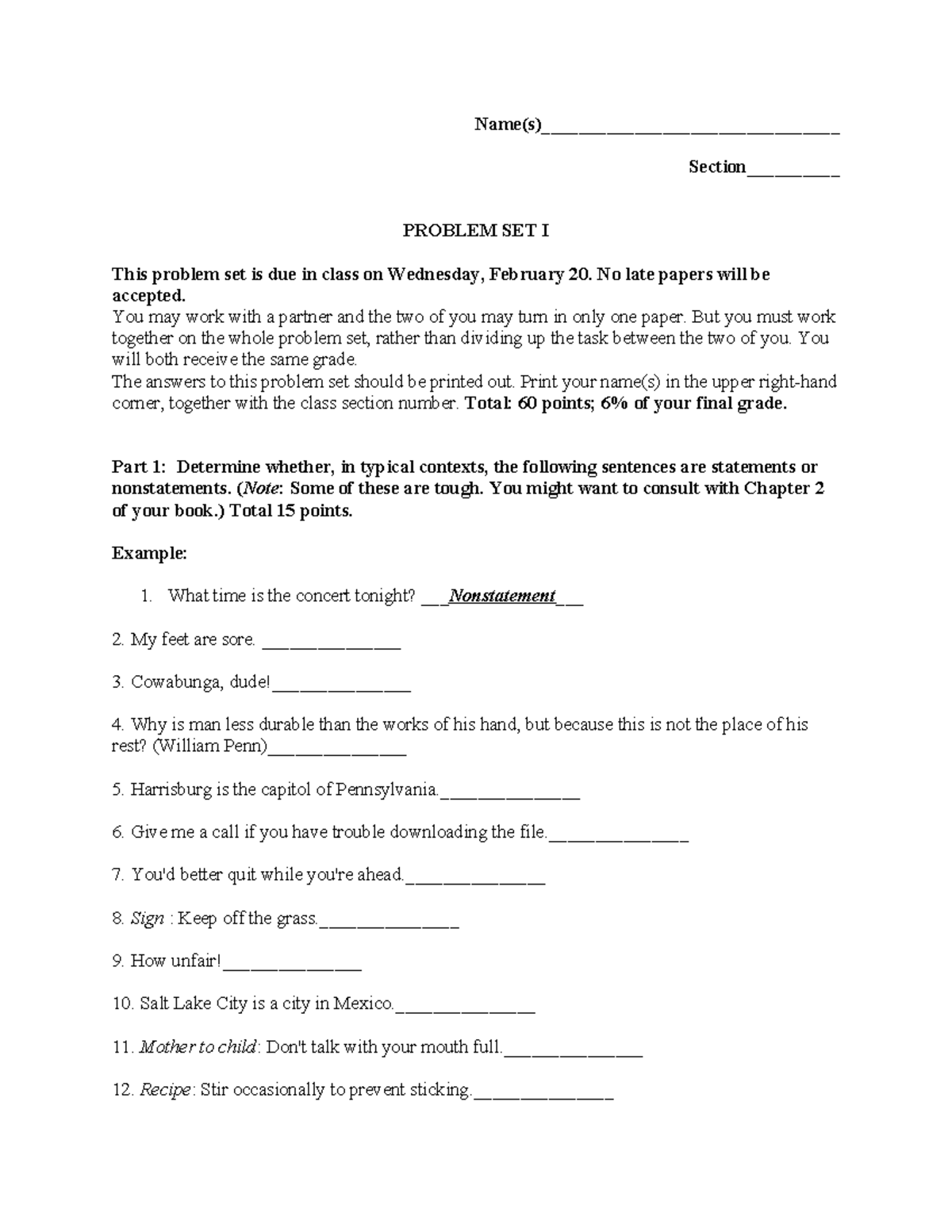 Problem Set I: Statements, Arguments, and Reasoning Analysis - Studocu
