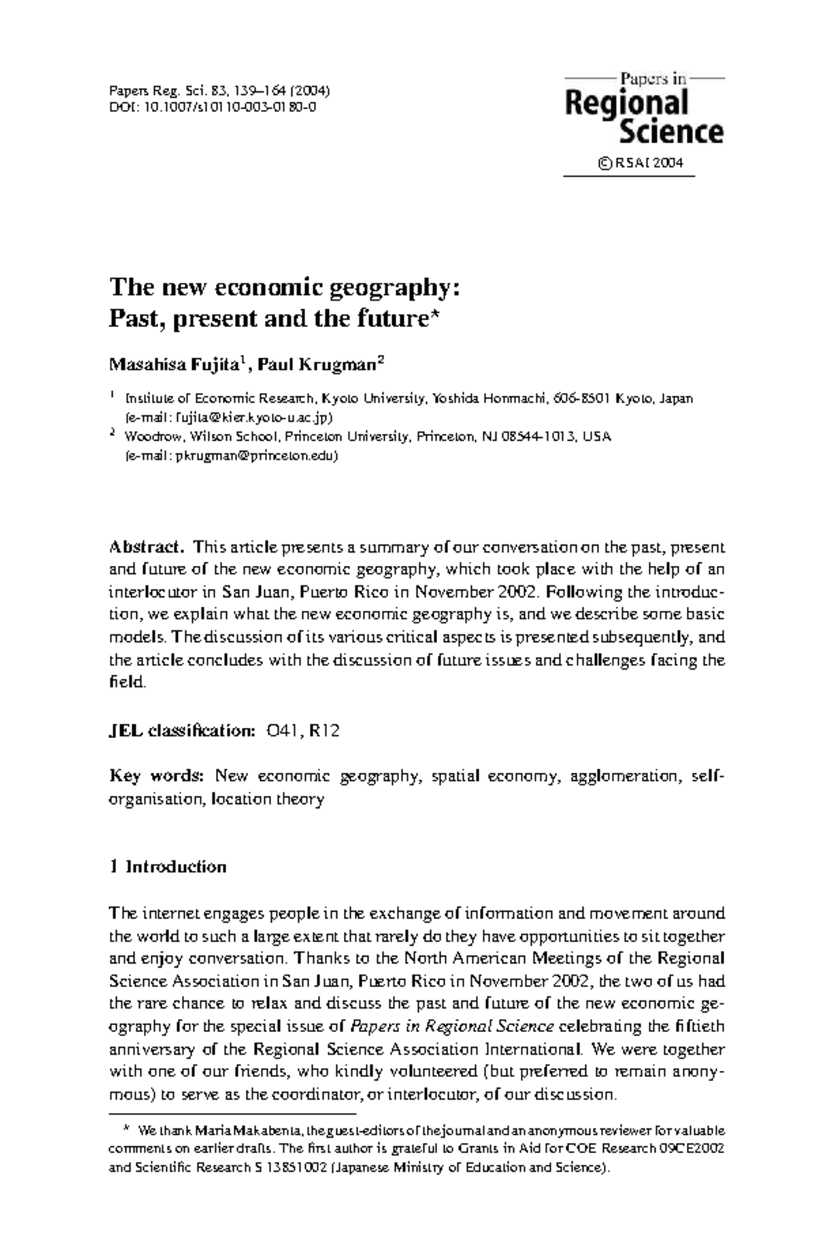 The New Economic Geography: Insights and Future Directions (Papers Reg ...