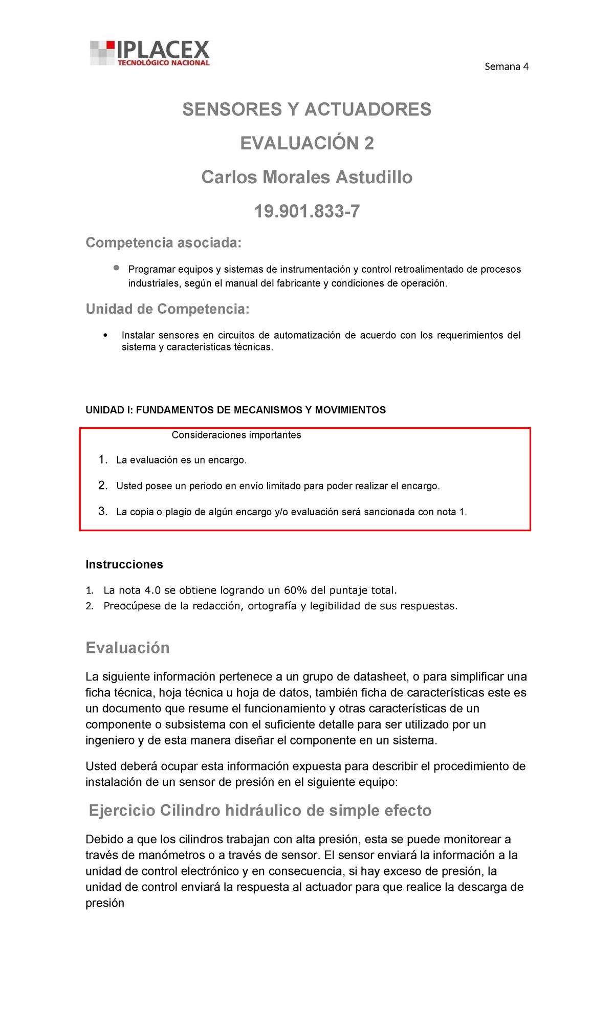 EVA 4A: Instalación de Sensor de Presión en Cilindro Hidráulico - Studocu