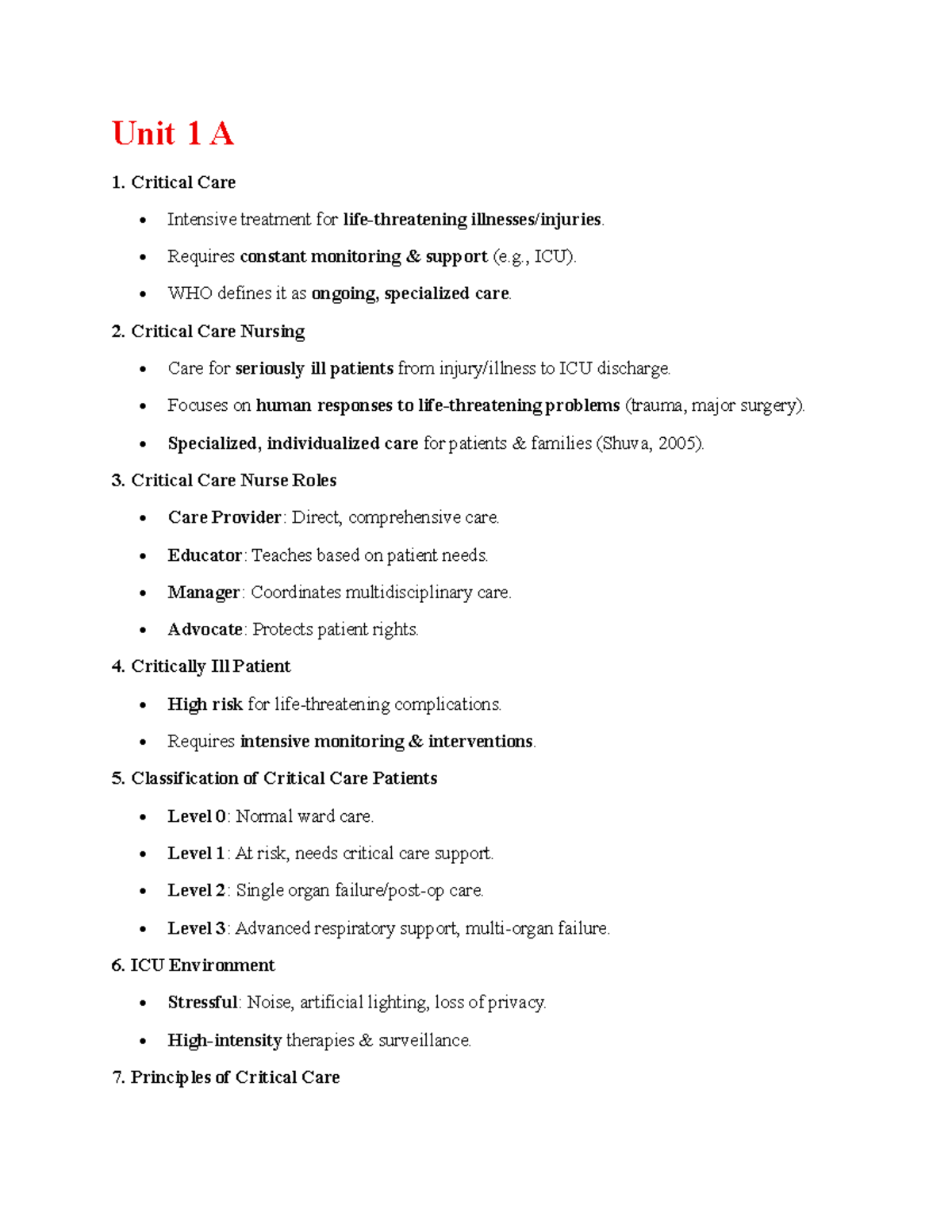 CCN 101: Critical Care Nursing Short Notes and Key Concepts - Studocu